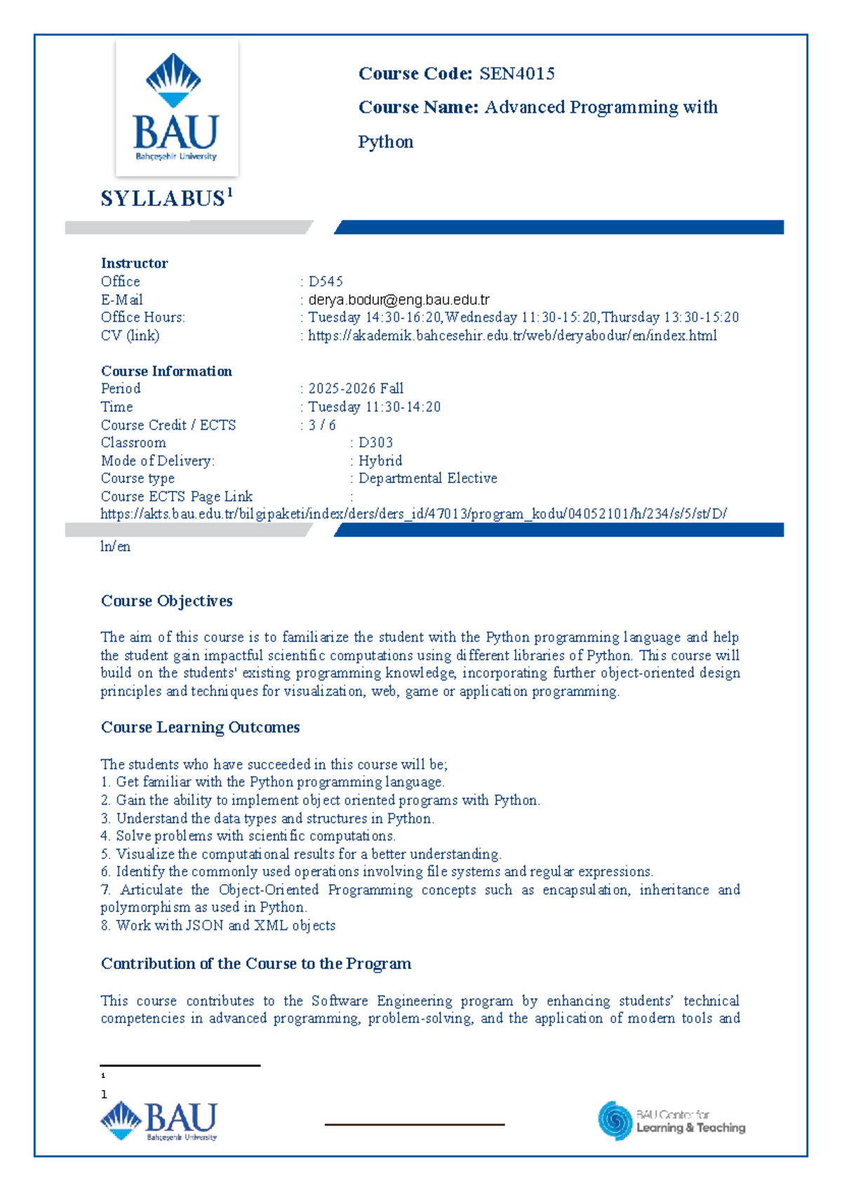 SEN4015 - Advanced Programming with Python Course Syllabus - Studocu