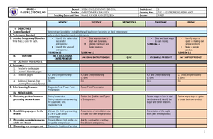DLL TLE-ICT WEEK 2 - DAILY LESSON PLAN FOR ICT 6 - GRADE 1 to 12 DAILY LESSON LOG School ...