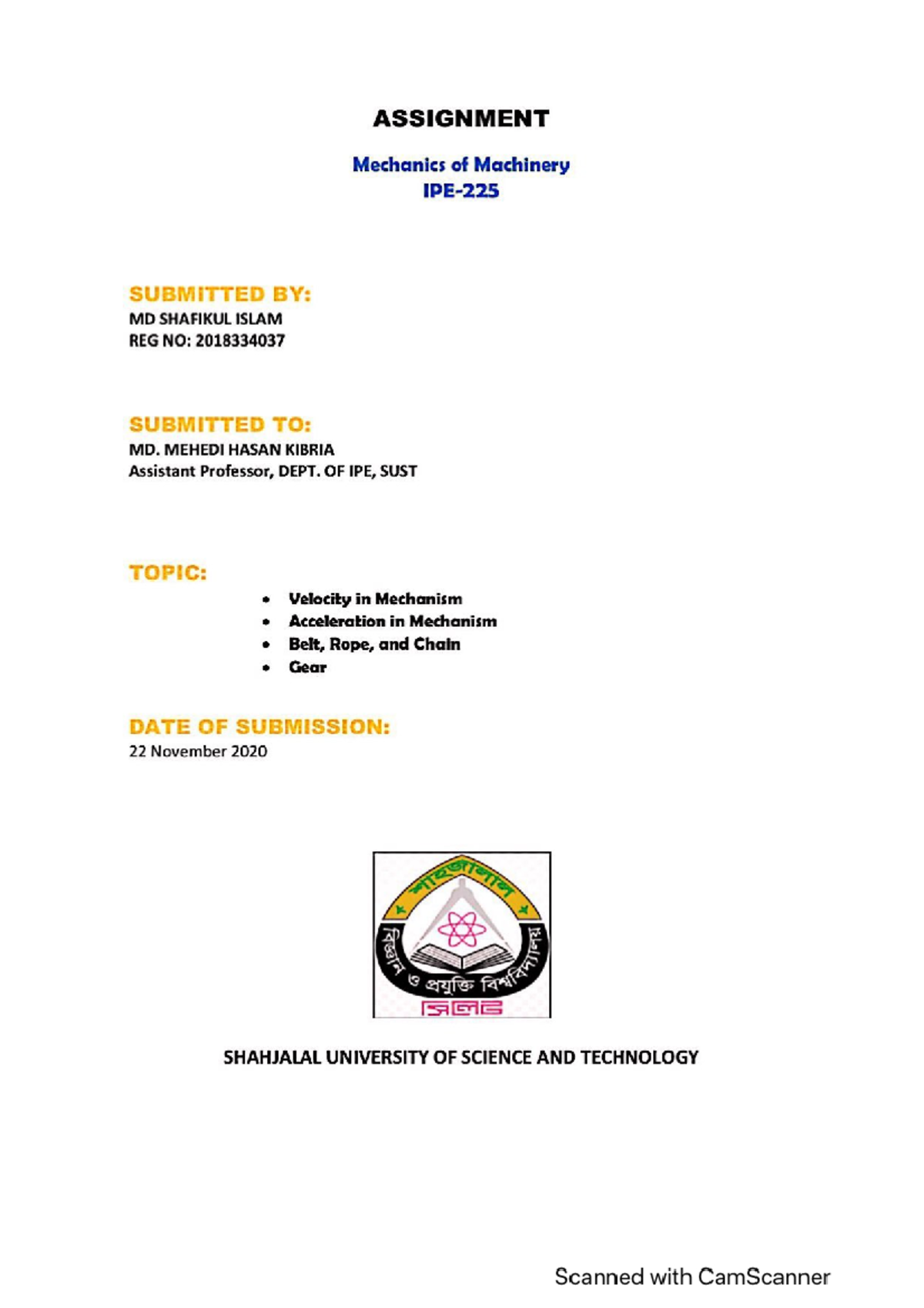 2018 334037.assignment - Engineering Mechanics - Studocu