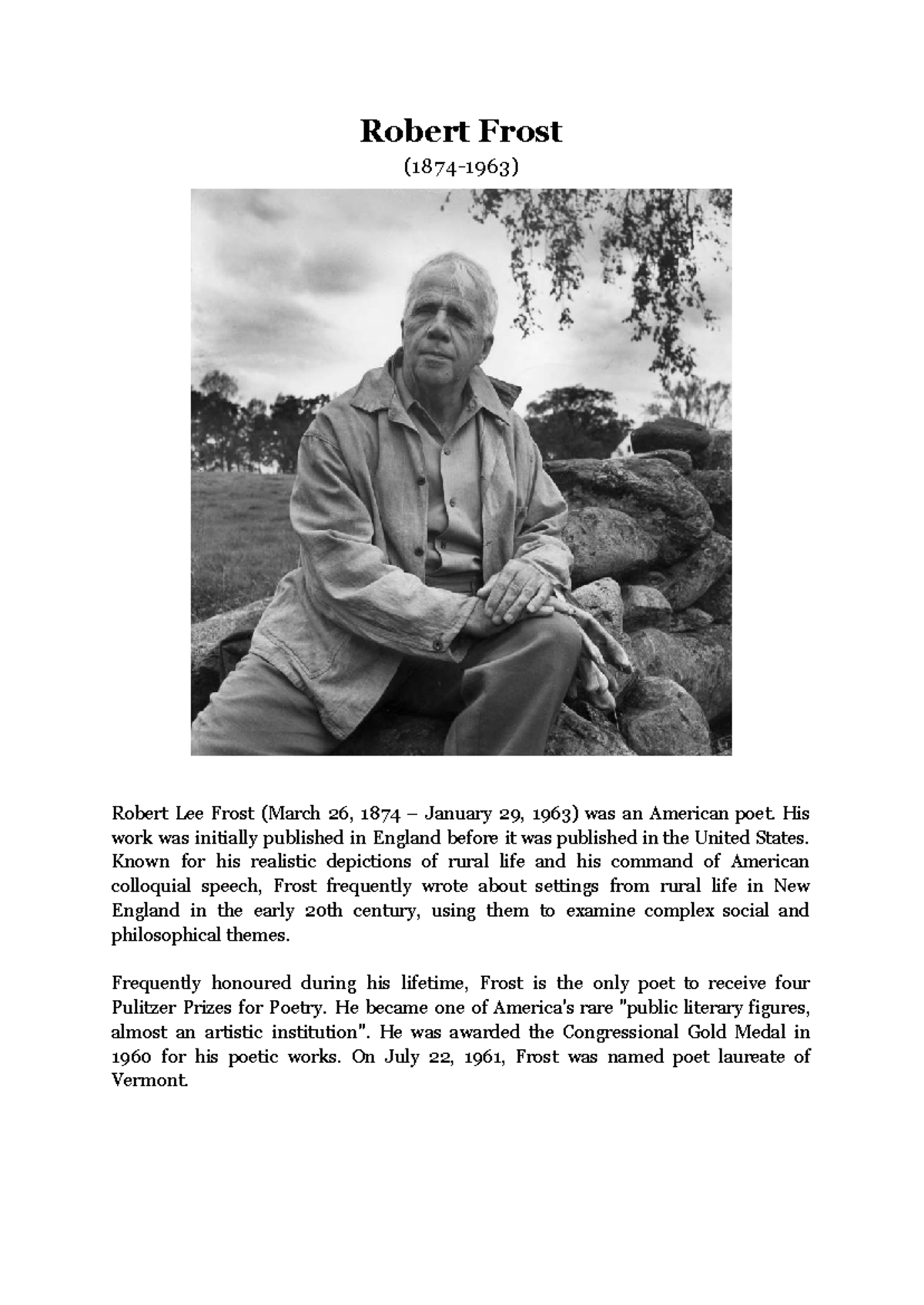 Robert Frost Poems - Analysis and Themes in His Works - Studocu