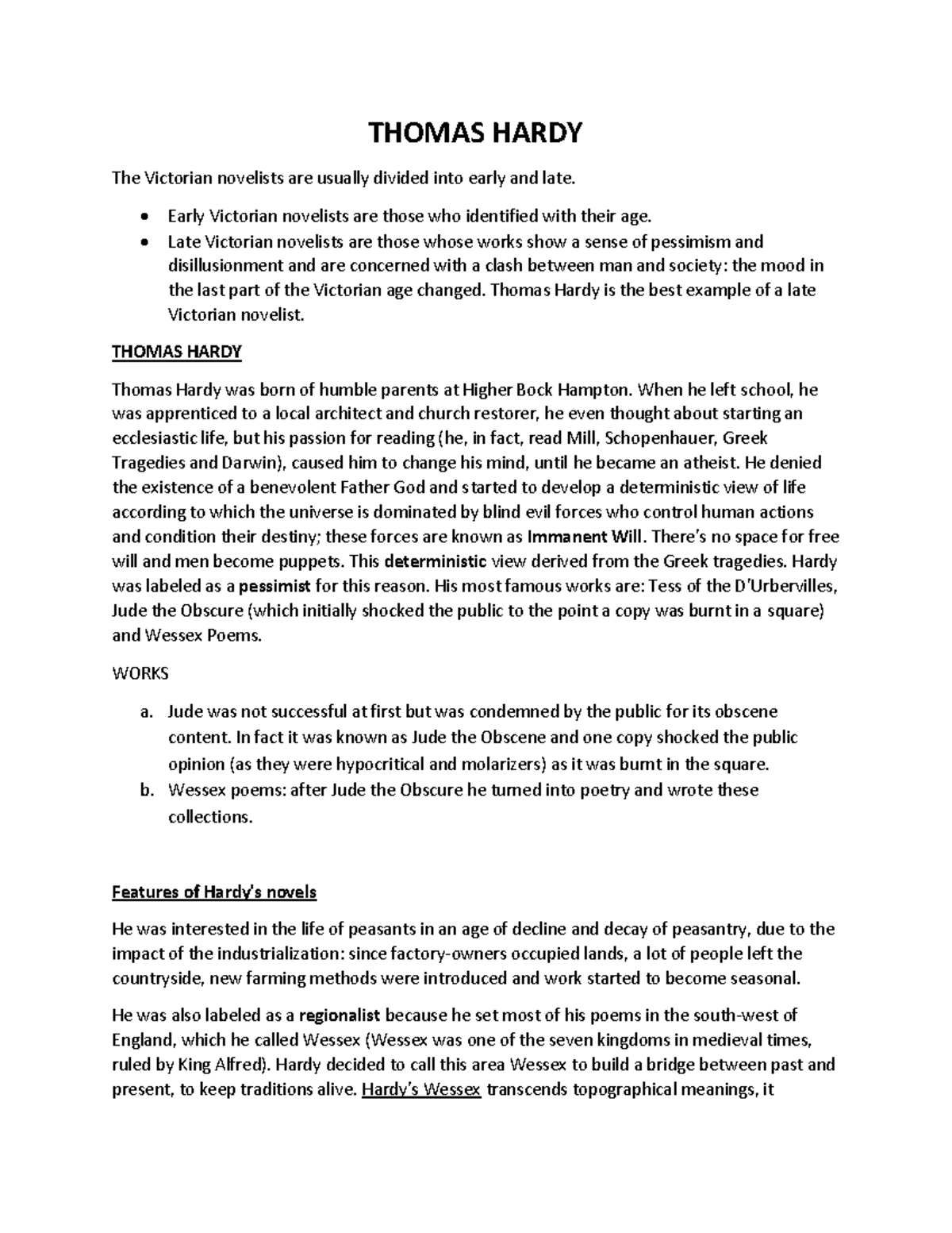 Final Exam Study Notes on Thomas Hardy - Victorian Novelist Analysis ...