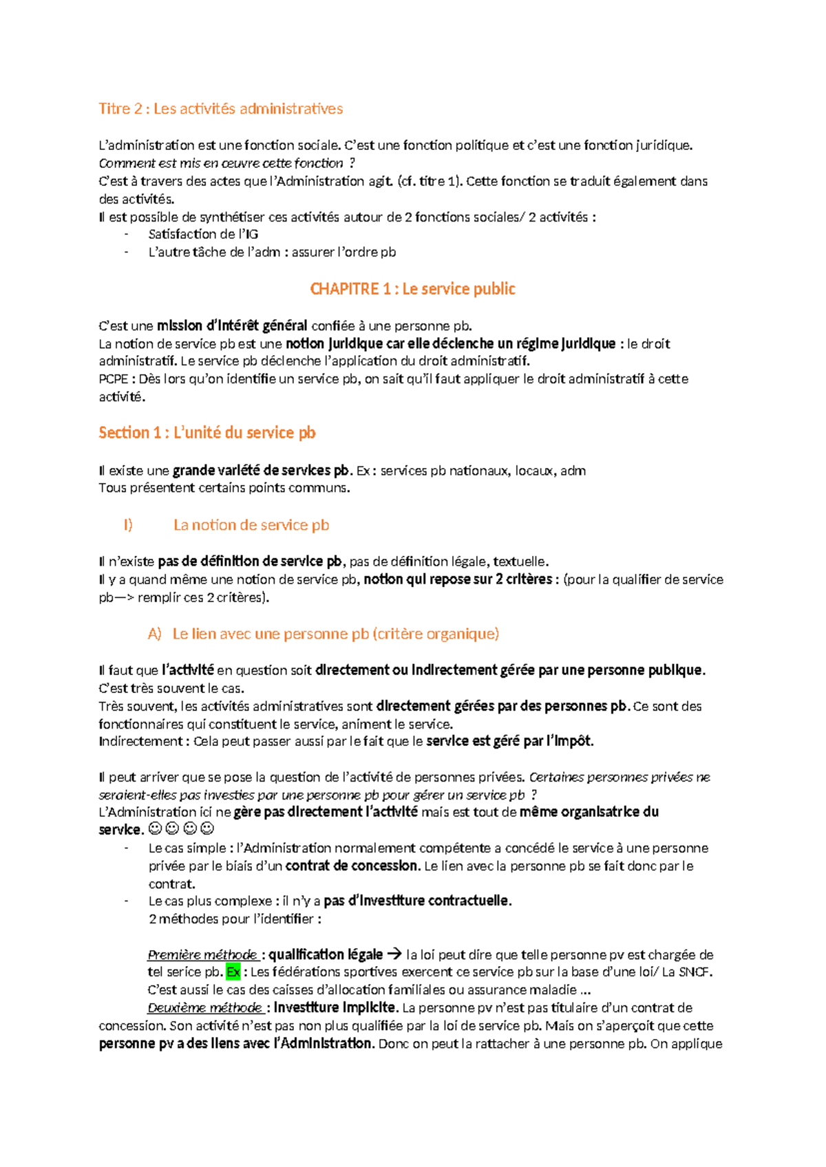 Chapitre 1 du Droit Administratif : Les Activités et Services Publics ...