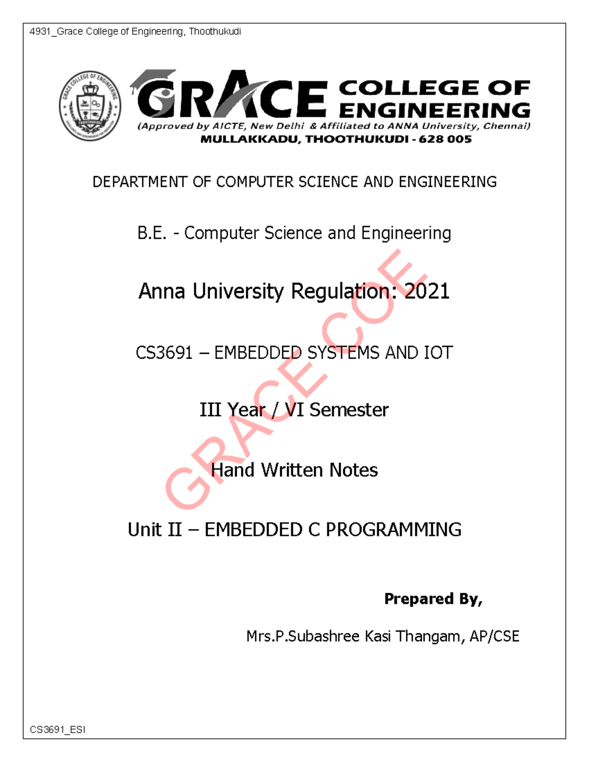 UNIT 2 - handwritten lecture notes - computer science and engineering ...