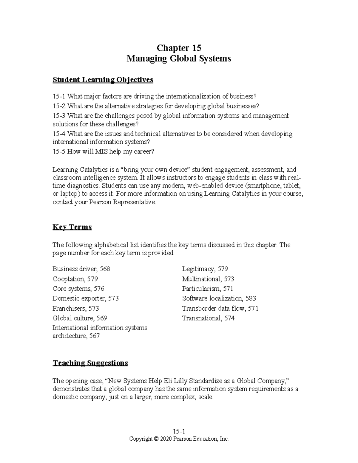 MIS 16E - Chapter 15: Managing Global Systems Lecture Notes - Studocu