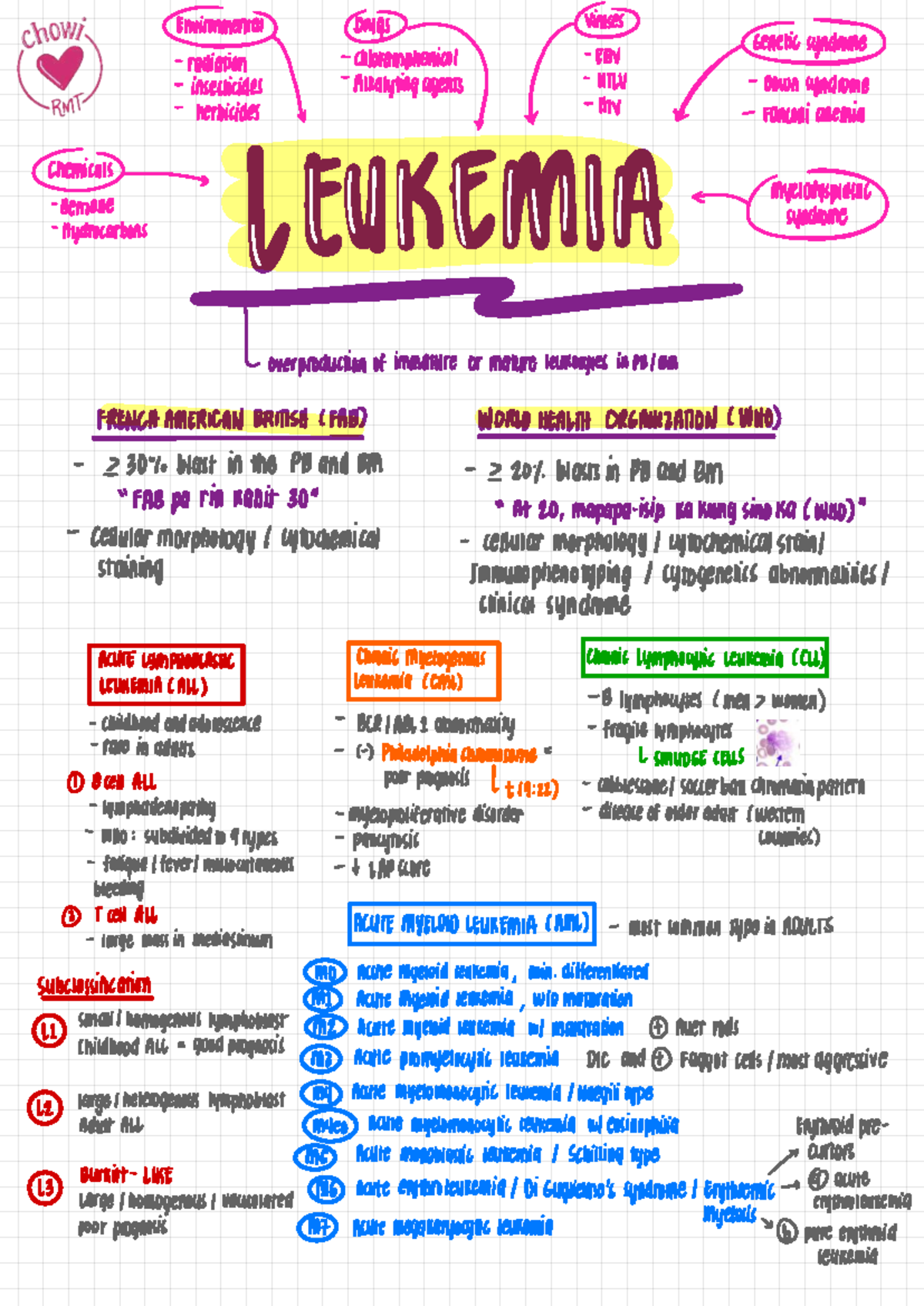 Leukemia Overview: Types, Prognosis, and Classification (CM1) - Studocu