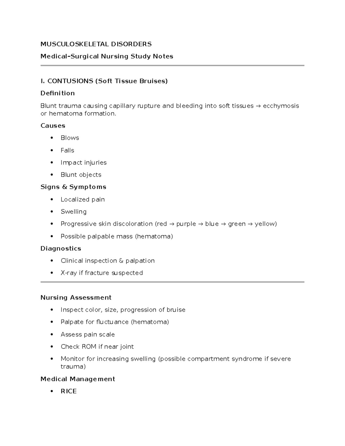 MUSCULOSKELETAL DISORDERS Nursing Study Notes: Key Concepts ...