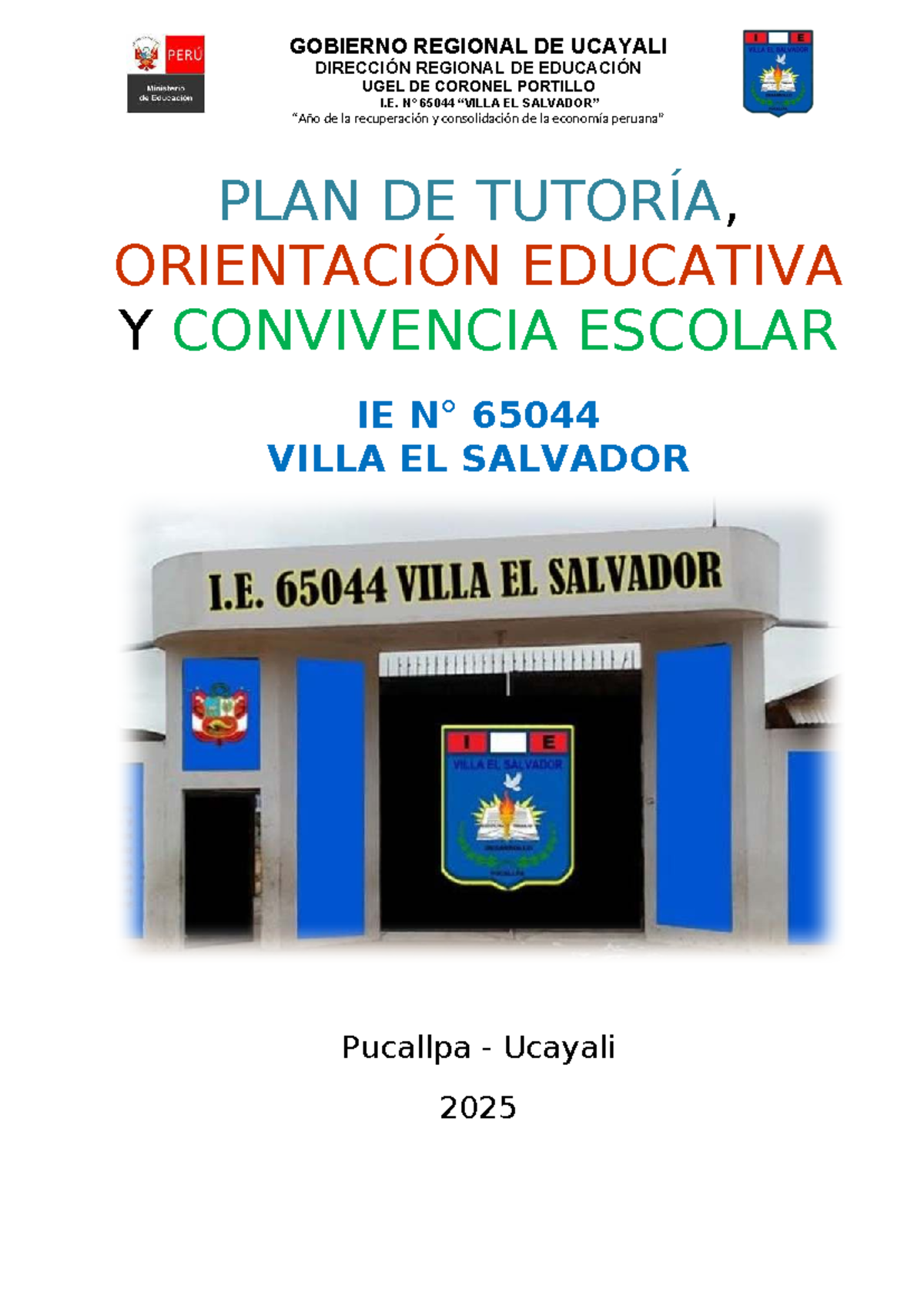 Plan De Tutoría Y Orientación Educativa 2025 Ie 65044 Villa El