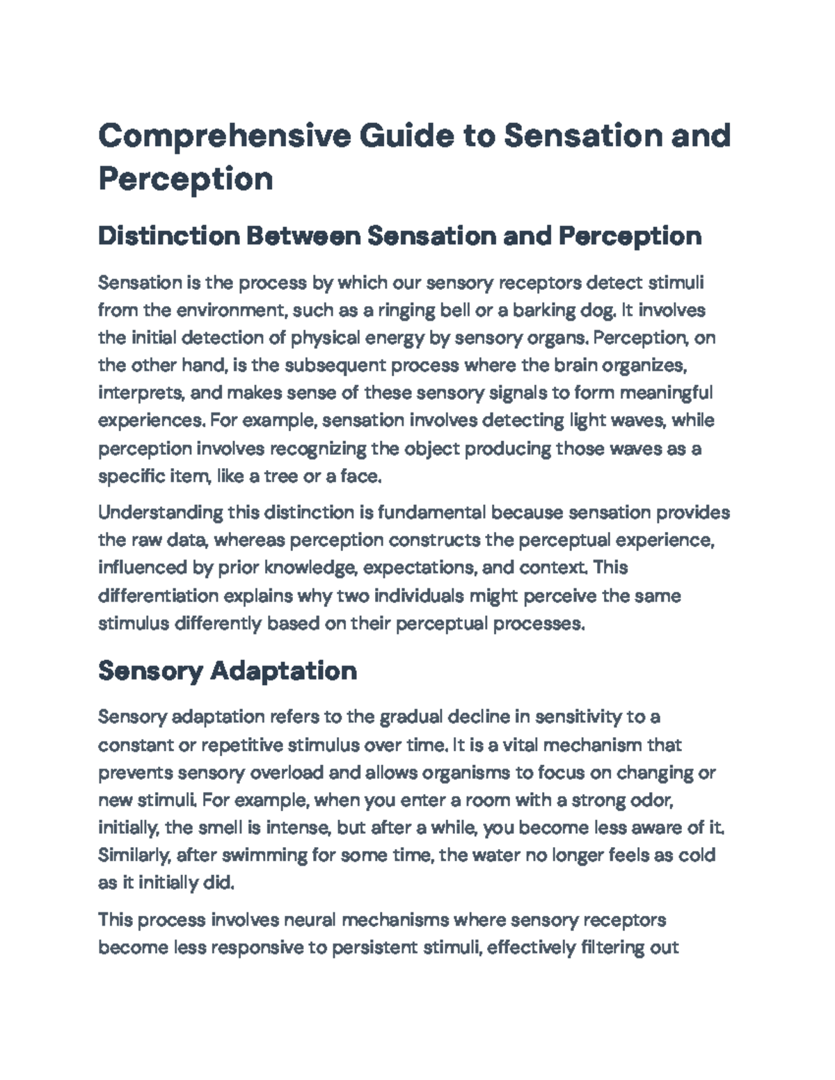 Comprehensive Overview of Sensation & Perception Concepts (PSY 101 ...