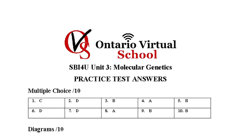 SBI4U Unit 3: Molecular Genetics Practice Test Solutions - Studocu