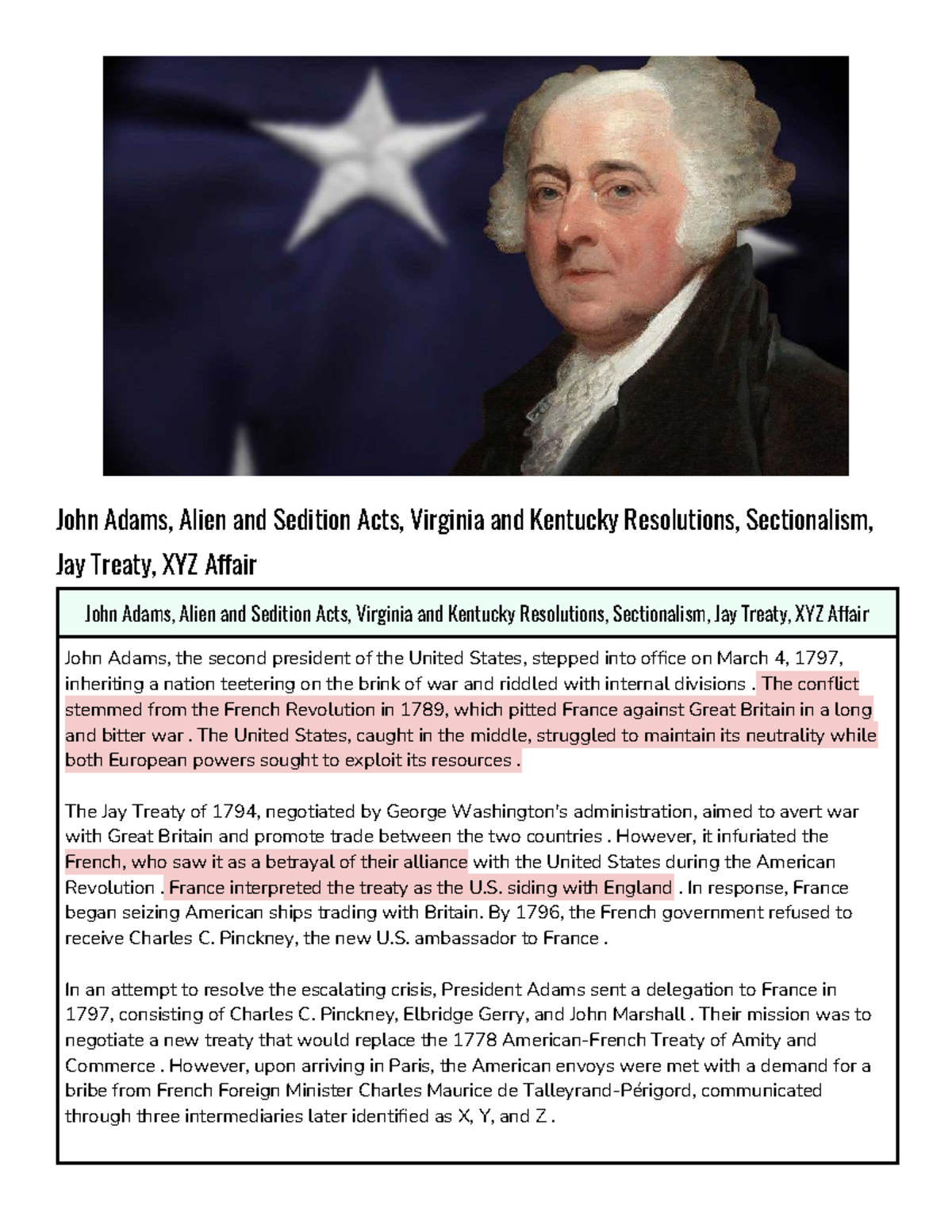 John Adams' Presidency: Insights on XYZ Affair & Alien/Sedition Acts ...