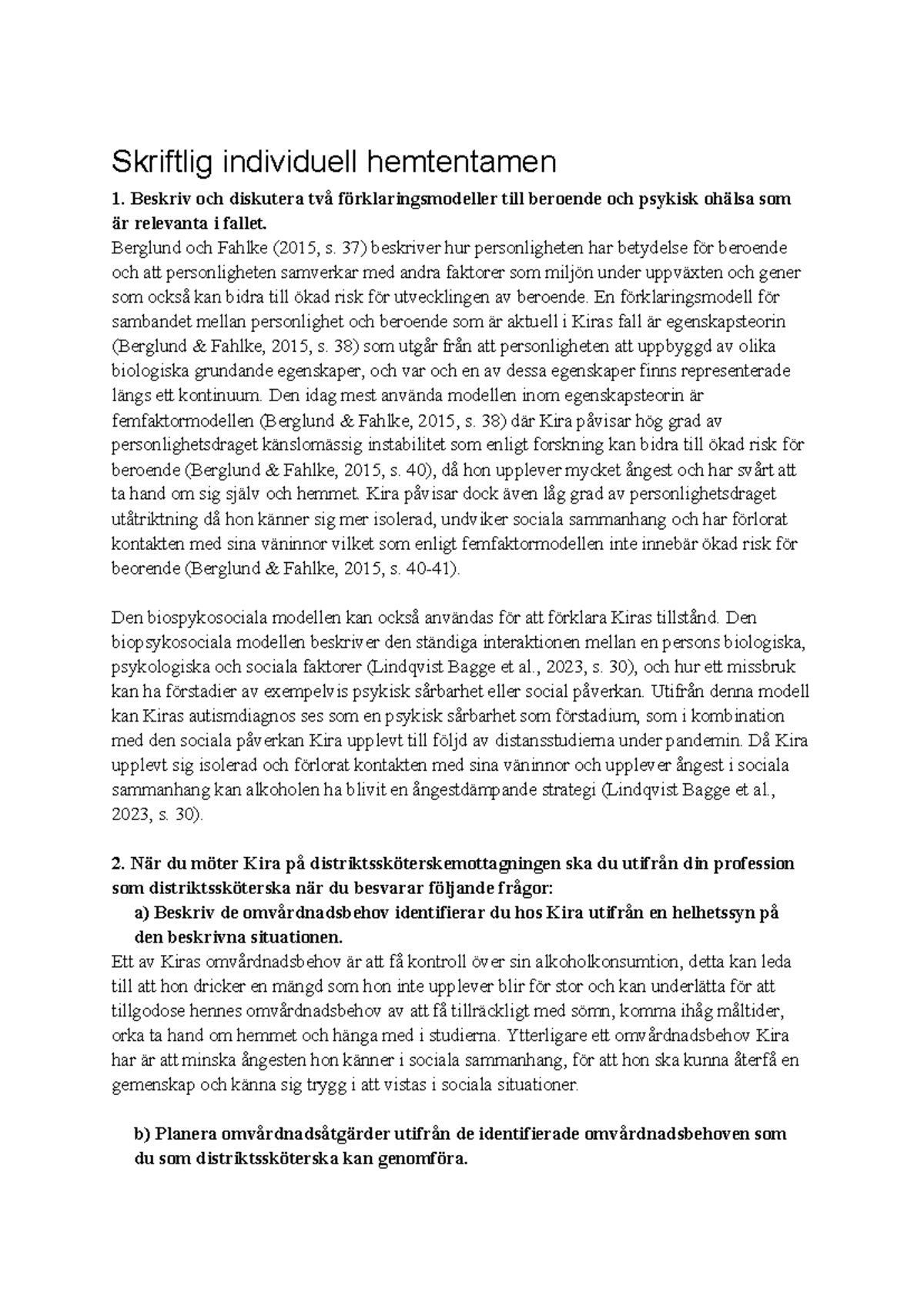 Individuell Hemtentamen: Beroende och Psykisk Ohälsa Analys och ...