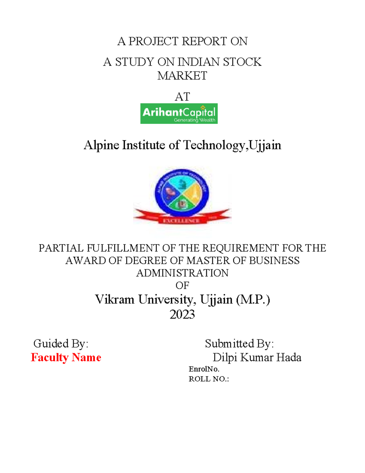 MBA403: Project Report on Indian Stock Market Analysis - Studocu