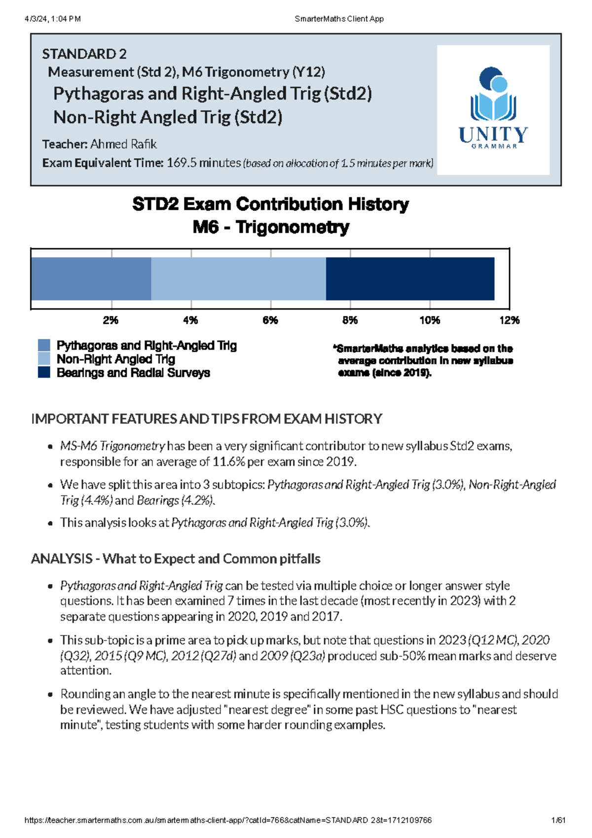 Measurement Std2 M6 - Trigonometry Worksheet for Exam Preparation - Studocu