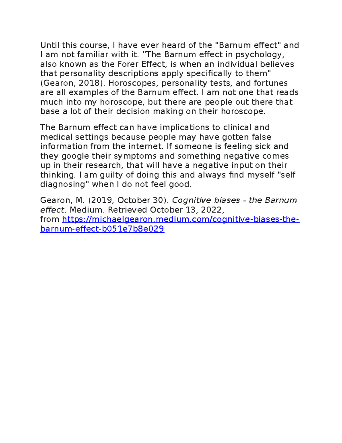 PSY 101 - Discussion 7-1: Understanding the Barnum Effect in Psychology ...