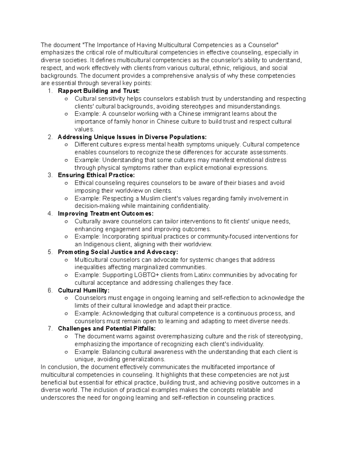 Multicultural Competencies in Counseling: A Critical Analysis - Studocu