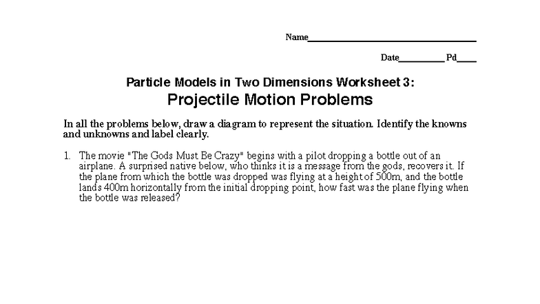 U6 2D Motion Worksheet 3: Projectile Motion Problems - Studocu