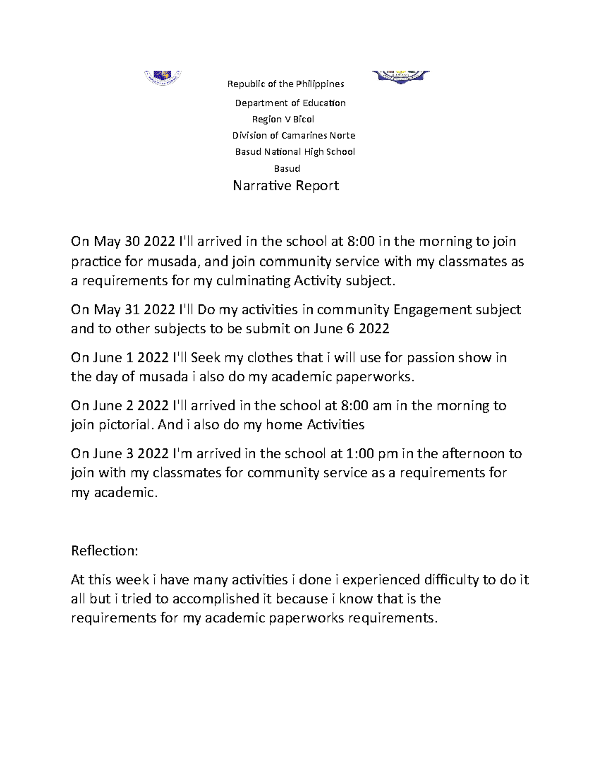 Narrative Report on Community Engagement Activities in Philippine ...