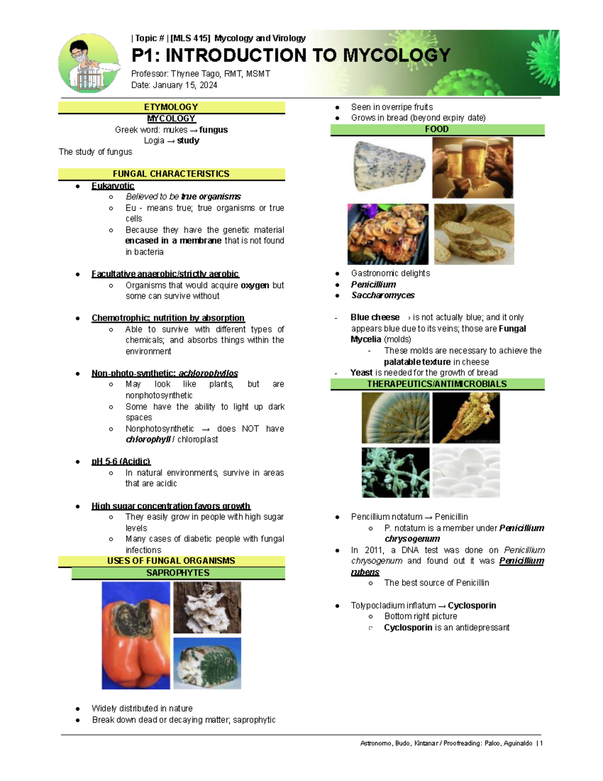 Mycology and Virology P1: Introduction to Fungal Biology and ...