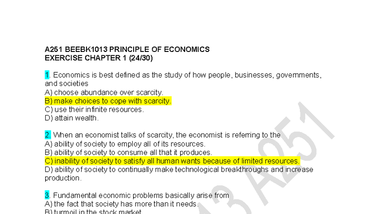 A251 BEEBK1013 PRINCIPLES OF ECONOMICS EXERCISE CHAPTER 1 - Studocu