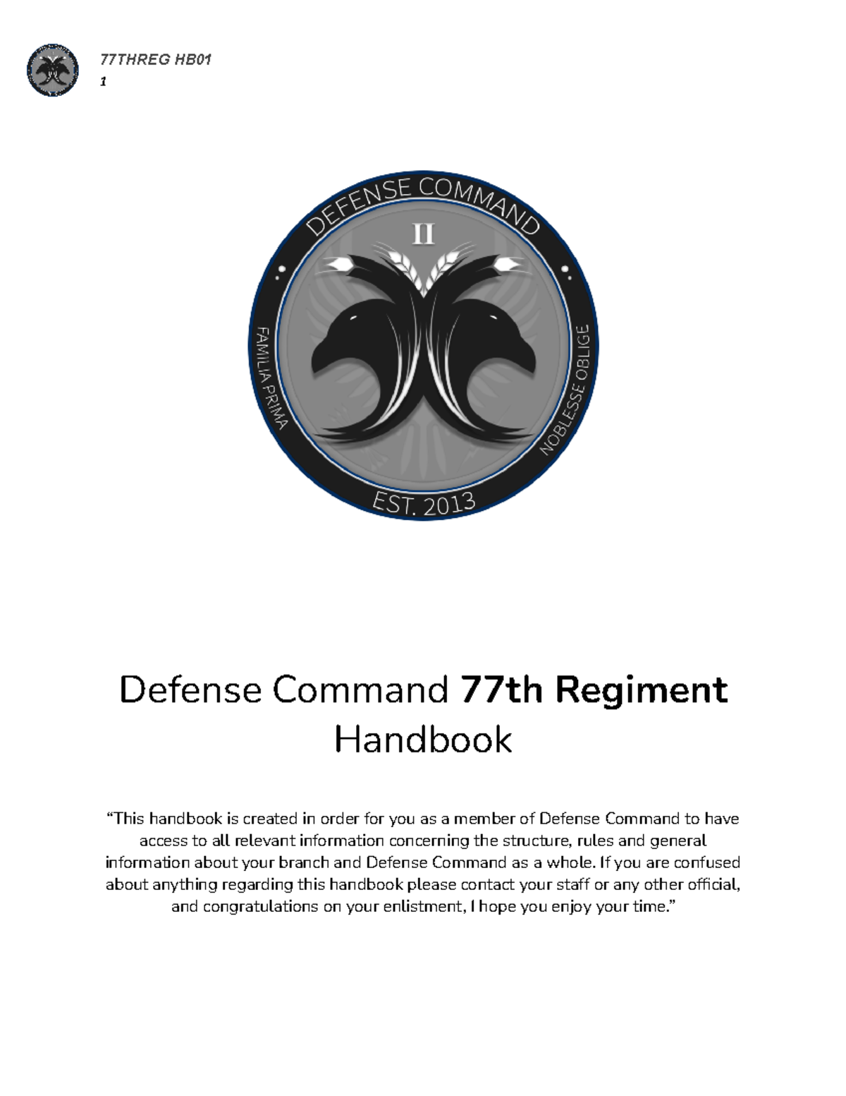 Defense Command Marine Handbook: 77th Regiment Overview and Guidelines ...