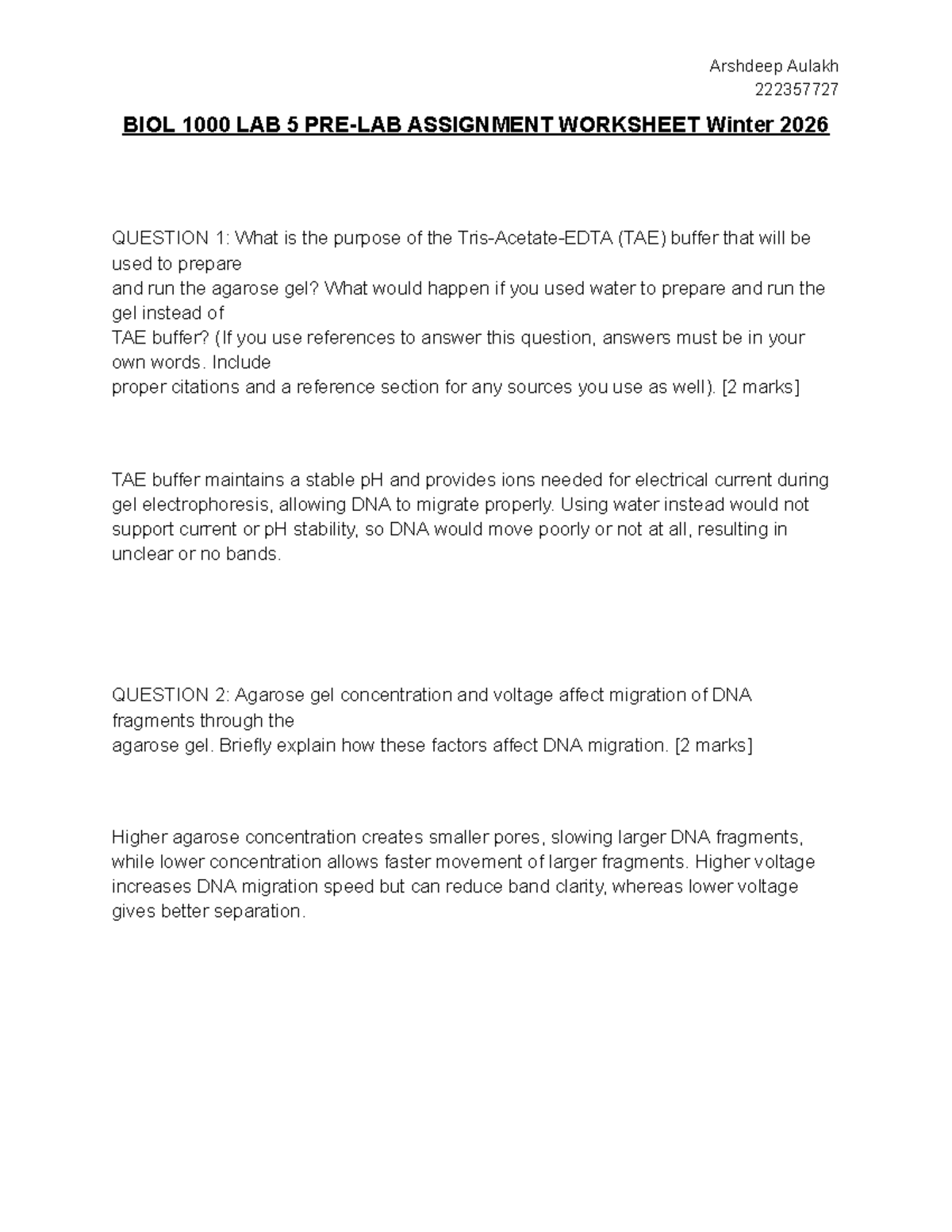 BIOL 1000 LAB 5 PRE-LAB Assignment Worksheet Winter 2026 - Studocu