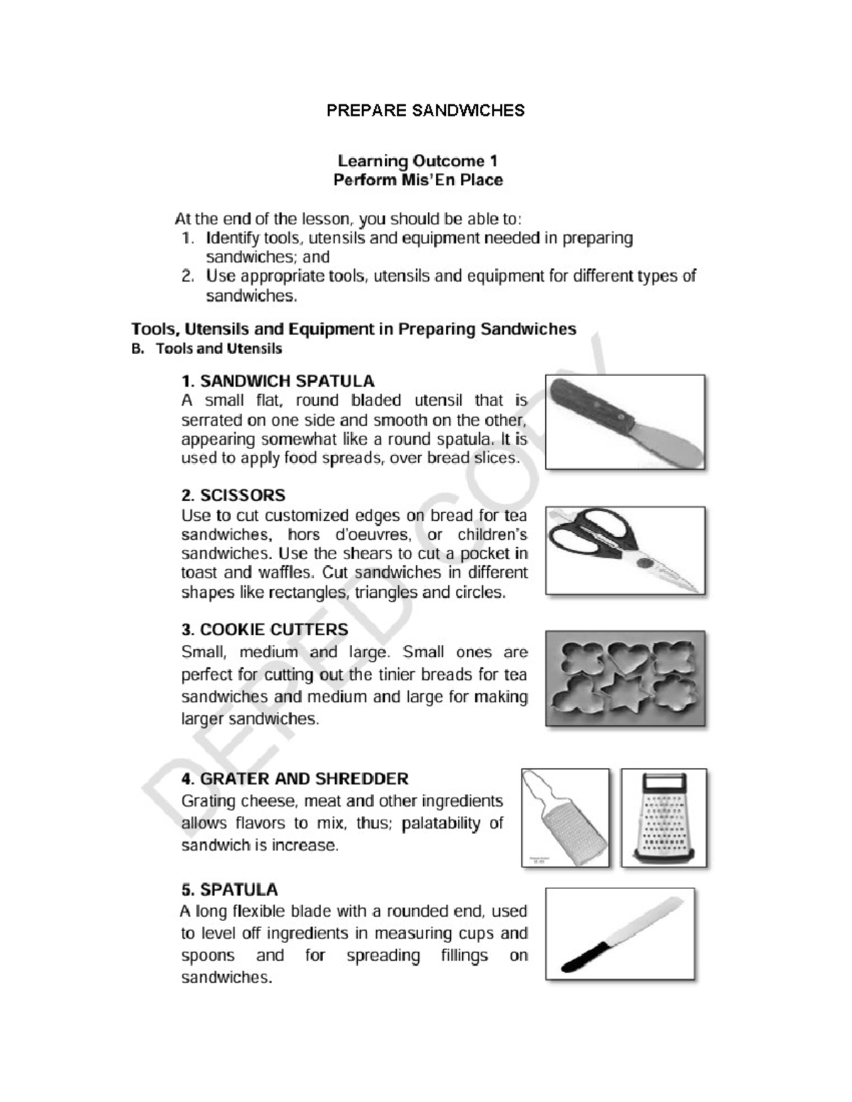 Preparing Sandwiches: Tools, Ingredients & Techniques in Cookery - Studocu