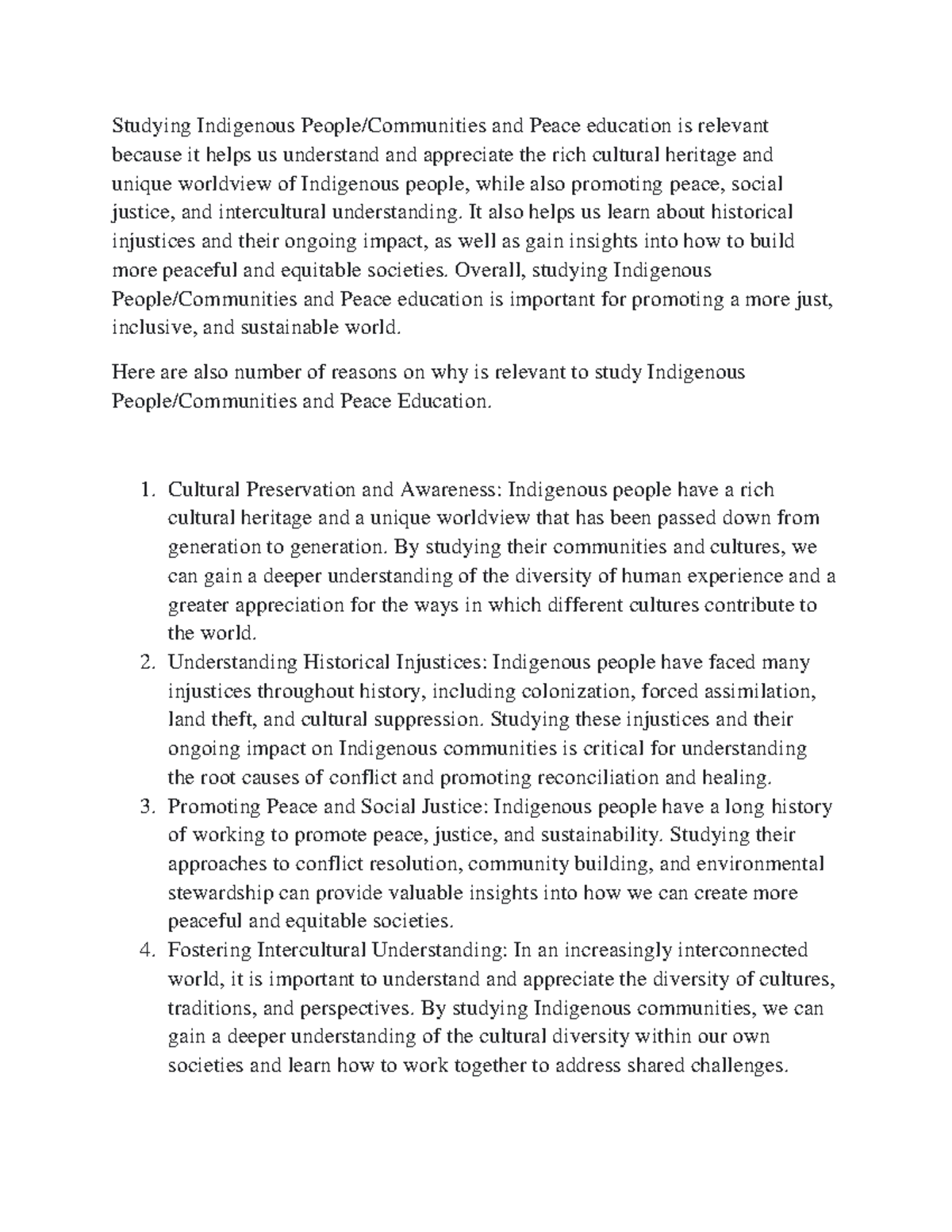 Indigenous Peoples & Peace Education: Importance and Insights - Studocu