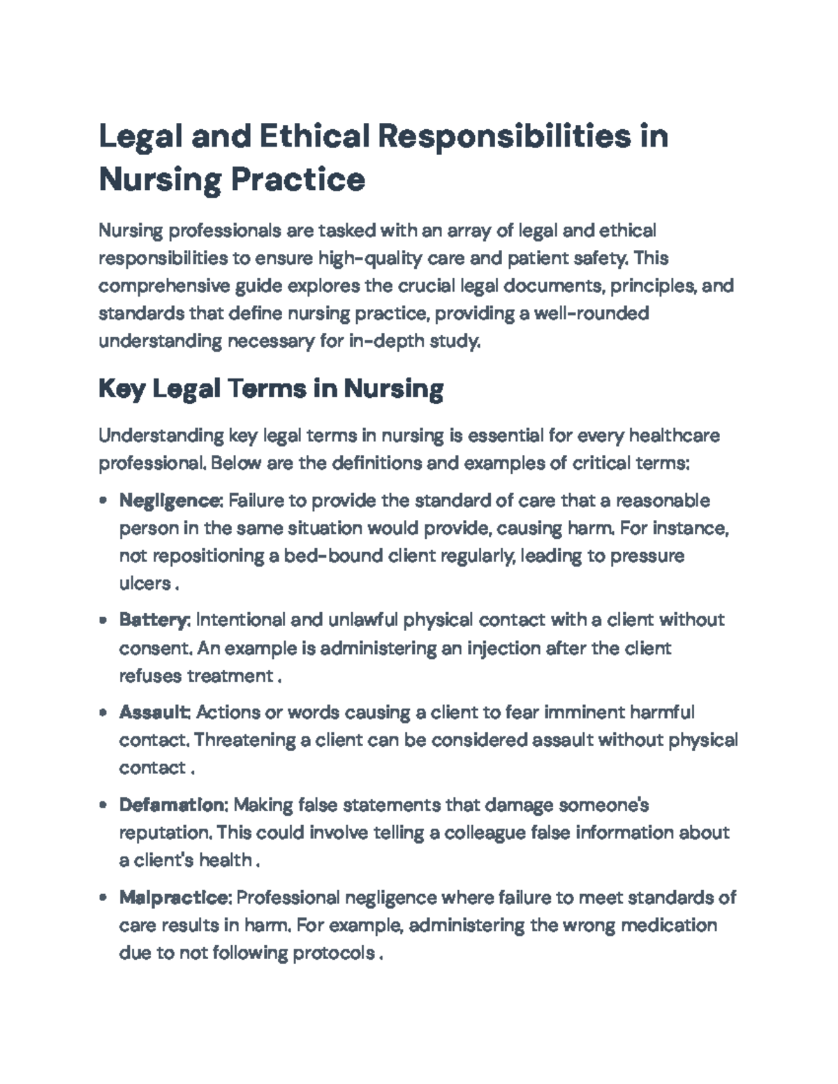Legal and Ethical Responsibilities in Nursing Practice (NURS 101) Guide ...