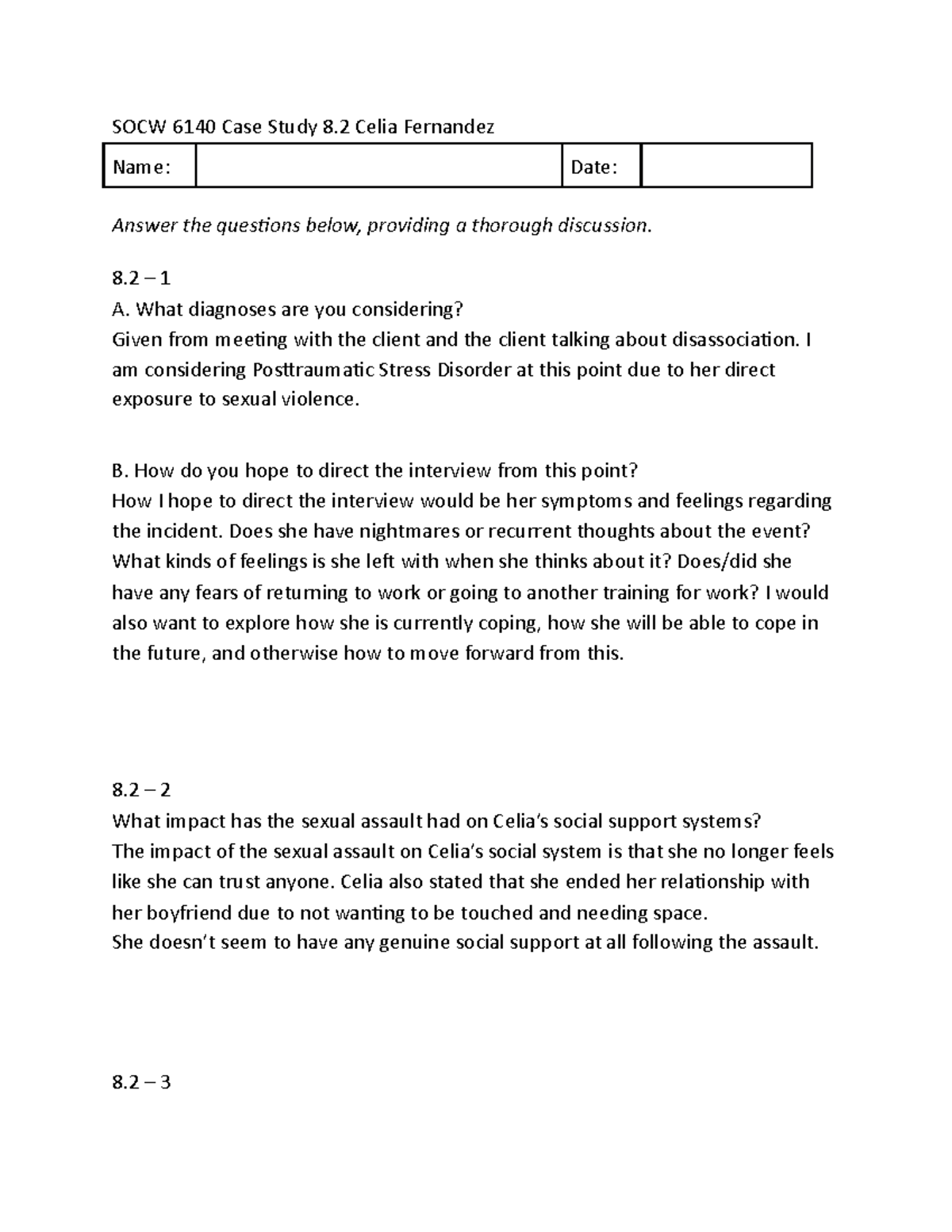 Celia Case Study Analysis - SOCW 6140 Detailed Discussion - Studocu