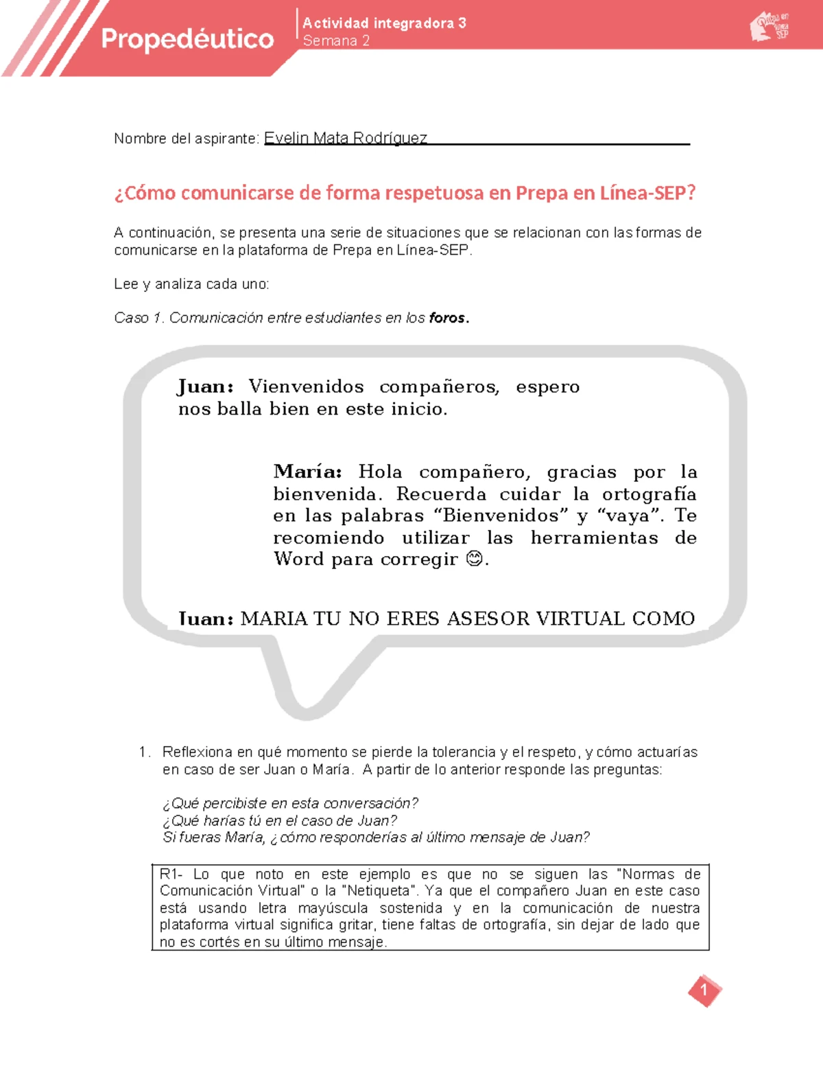Actividad integradora 1: Los espacios de Prepa en semana 1 - Studocu