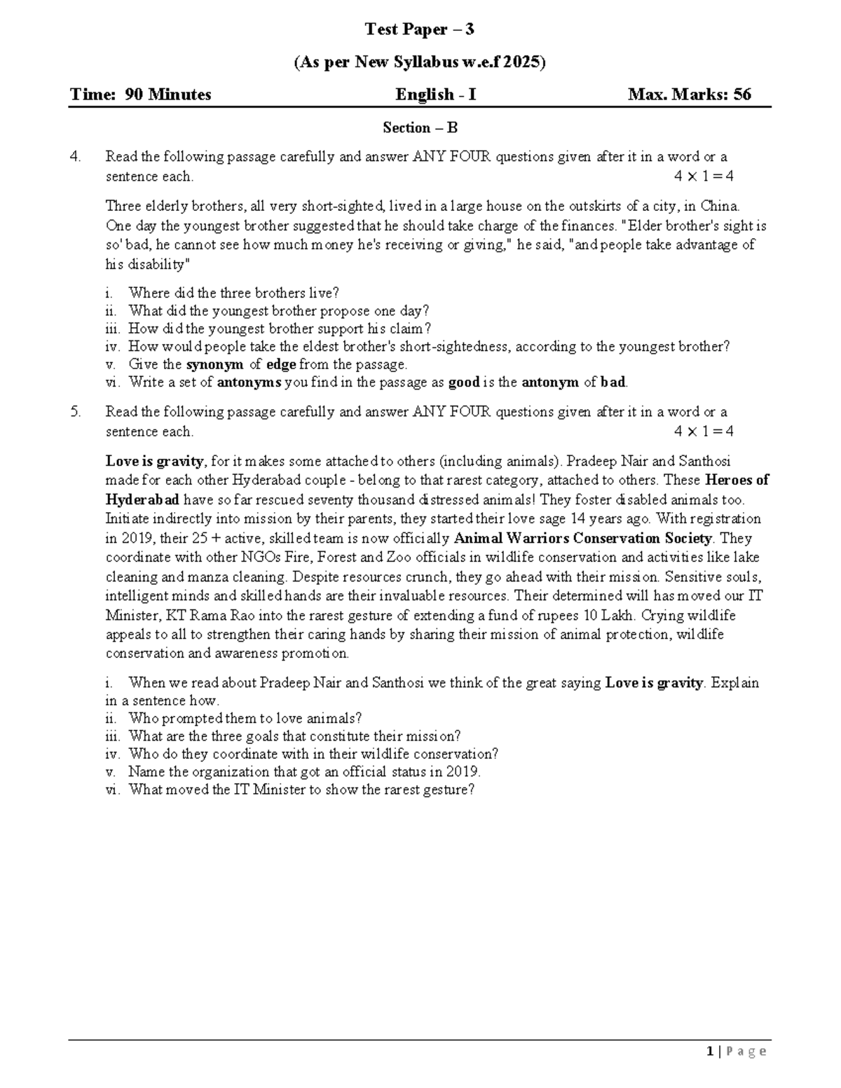SET-3 - English I Test Paper - Questions & Answers Guide - Studocu