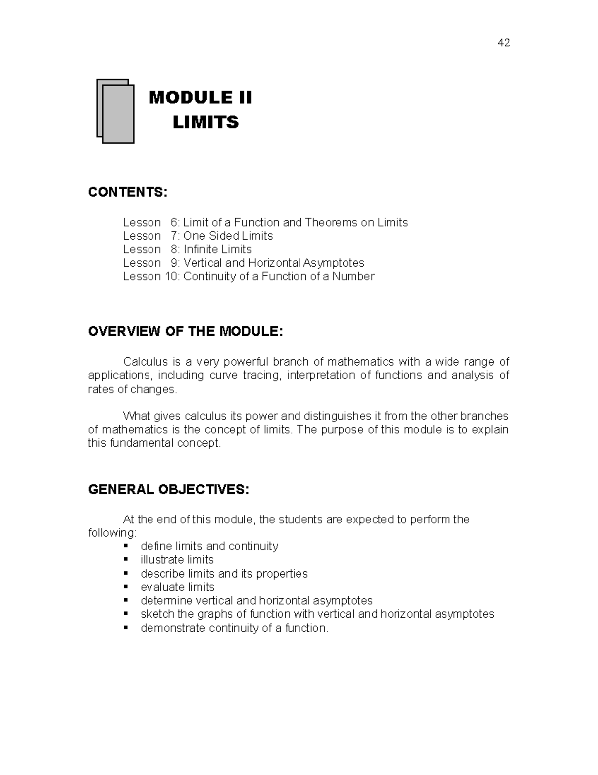 Lesson 06 Limits- limits of a function - MODULE II LIMITS CONTENTS ...