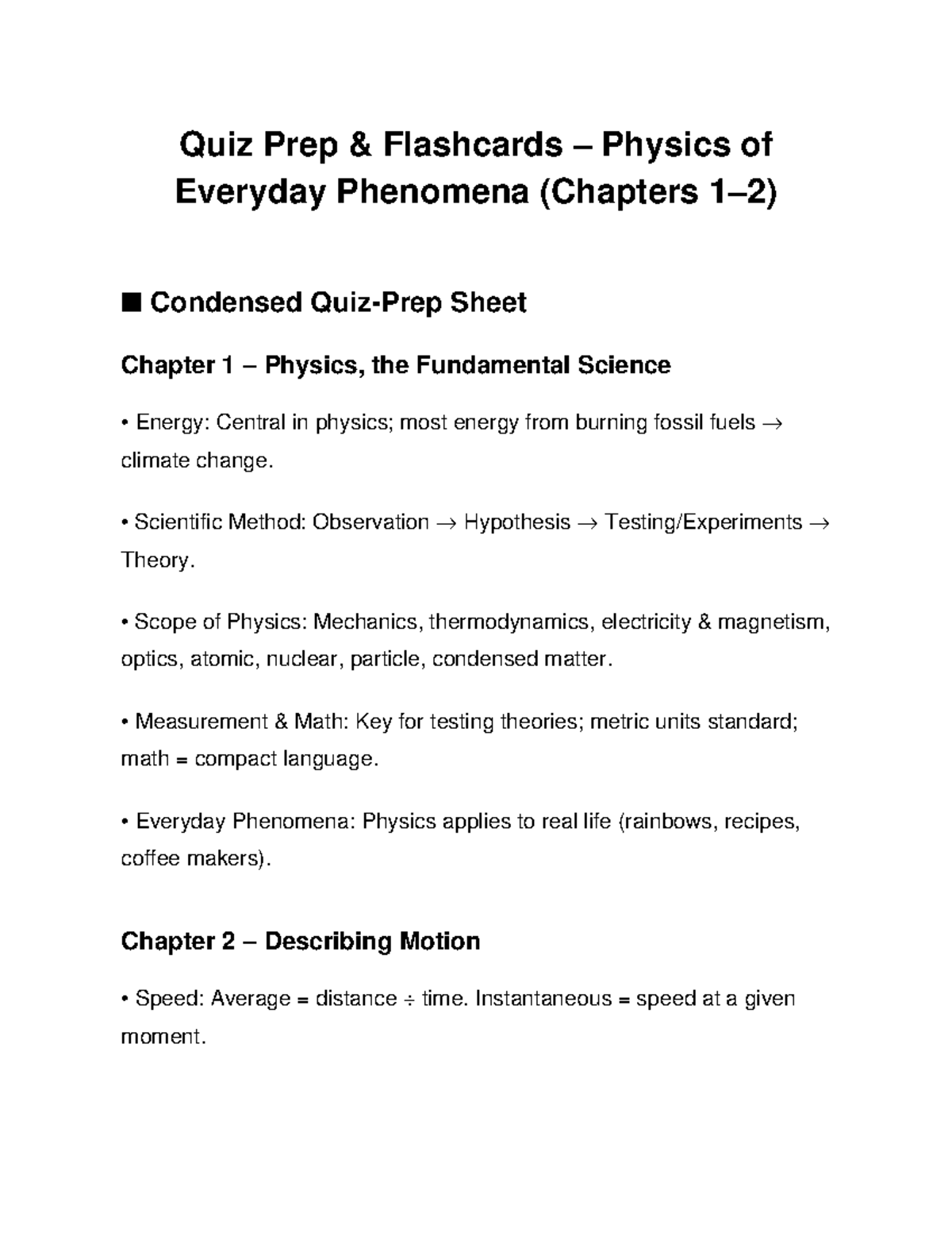 Quiz Prep Flashcards PHYS 101: Ch 1-2 Everyday Phenomena - Studocu