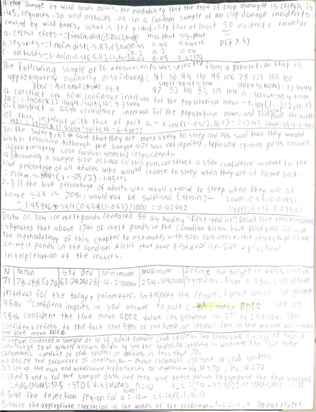Probability and Confidence Intervals in Crop Damage Analysis (STAT 101) - Studocu