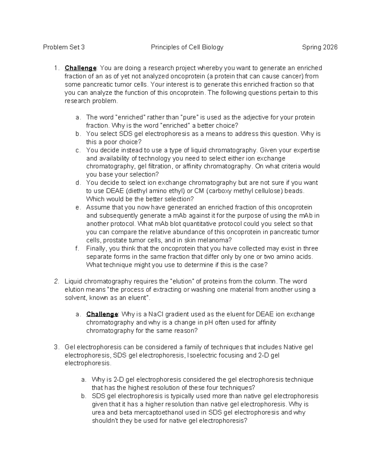 Problem Set 3: Principles of Cell Biology - Spring 2026 Analysis - Studocu