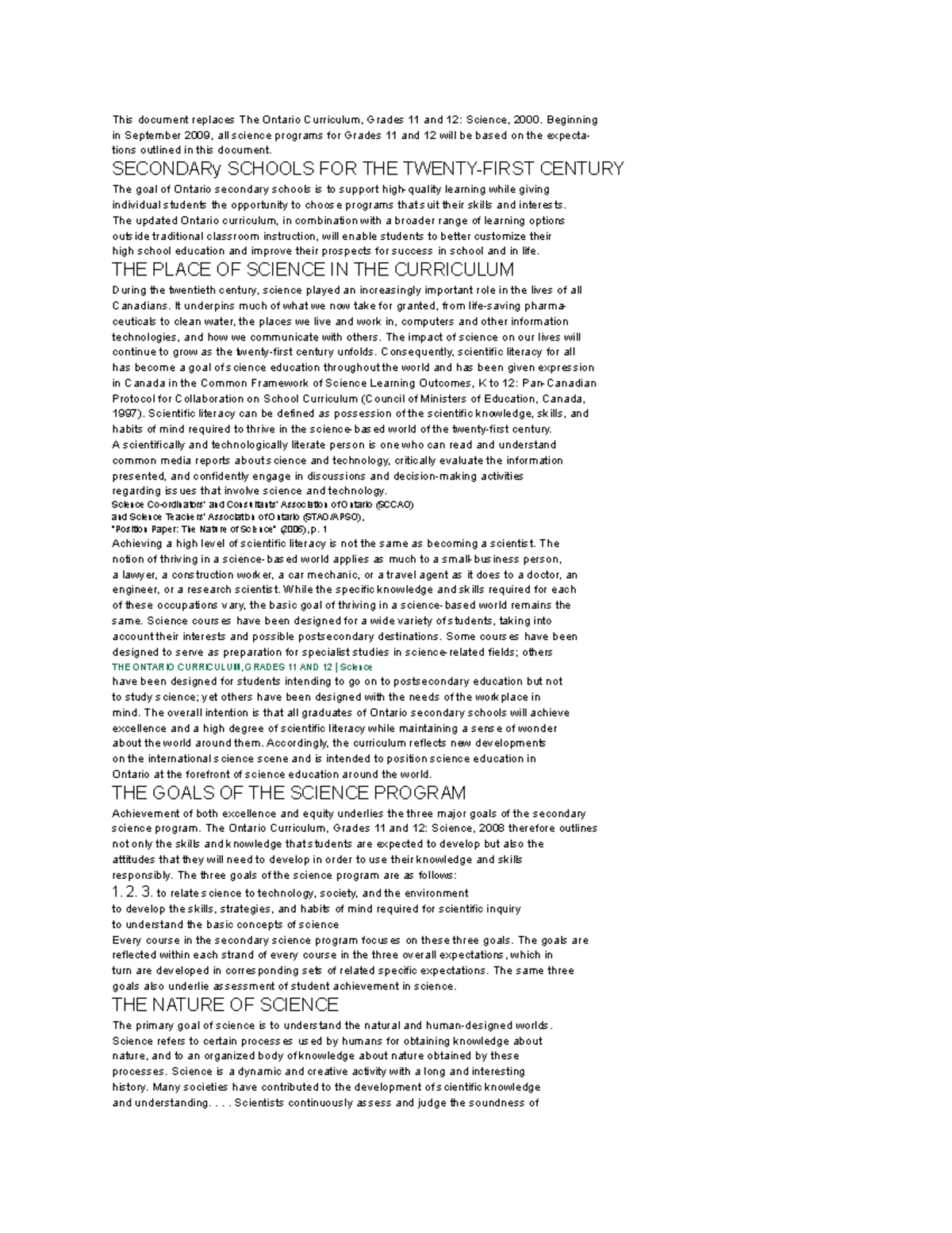 The Ontario Curriculum: Grades 11 and 12 Science Overview - Studocu