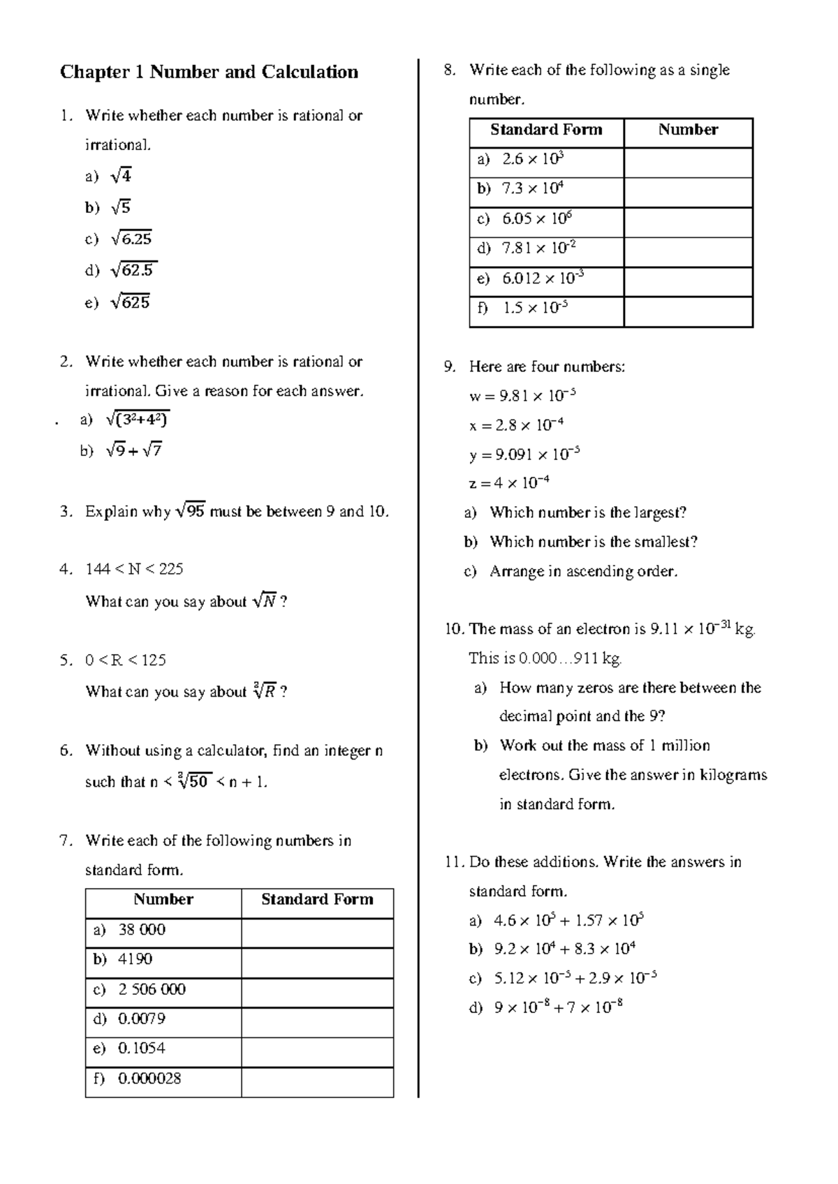 Chapter 1: Number and Calculation - Rational vs Irrational Analysis ...