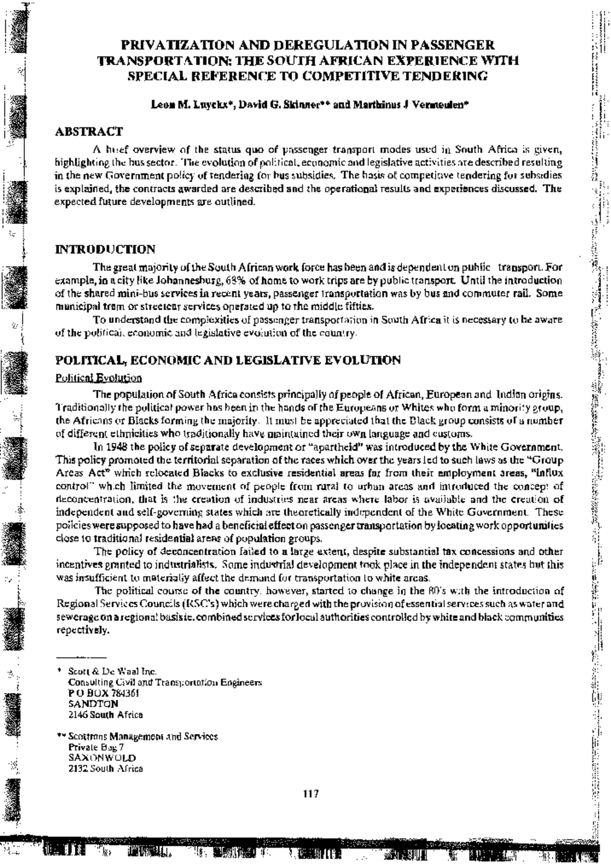 Privatization and deregulation in passenger transport: South African ...