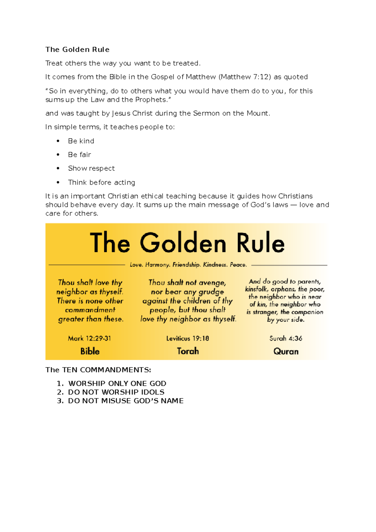 The Golden Rule: Ethical Teachings in Christianity - REL101 - Studocu