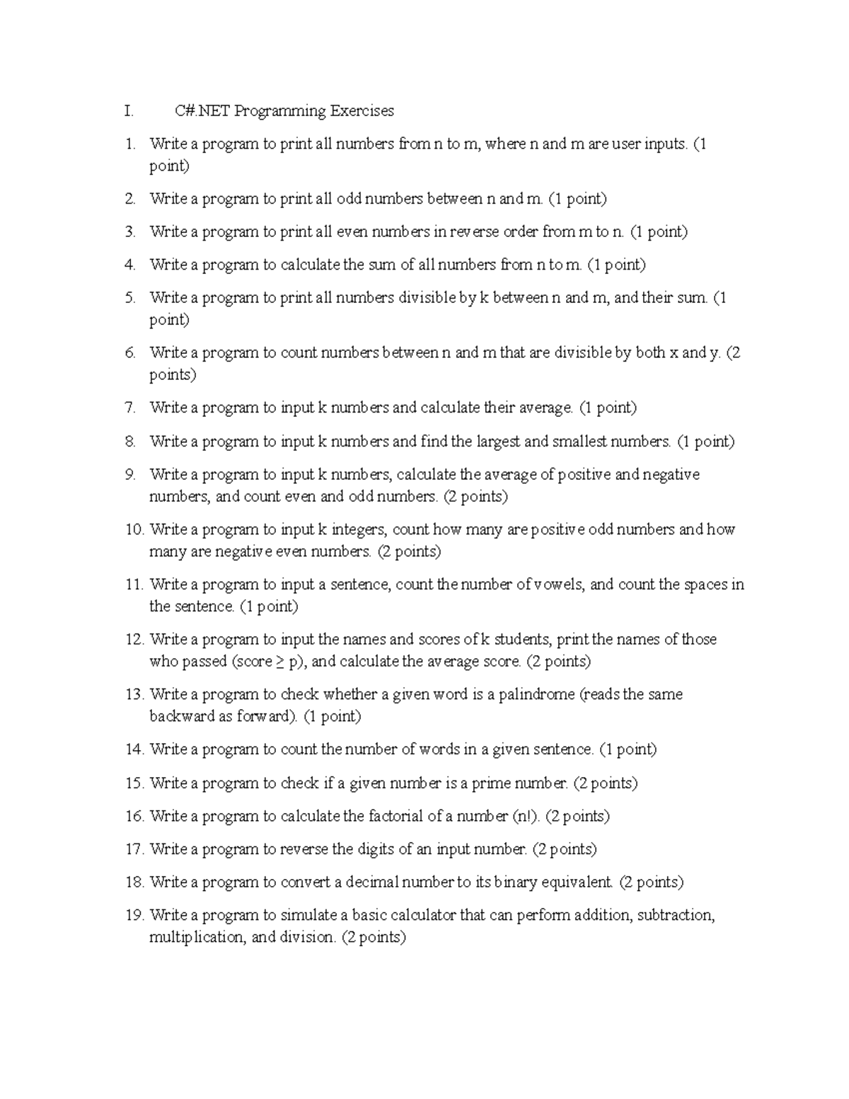 1. Exercise 1 Introduction To CSharp - I. C#.NET Programming Exercises ...