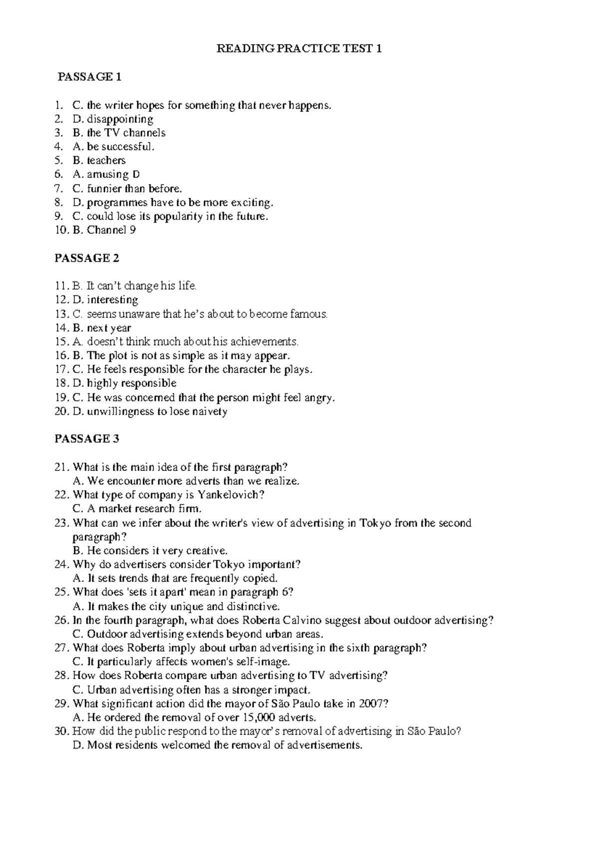 REVIEW: Reading Practice Test Workbook - Studocu