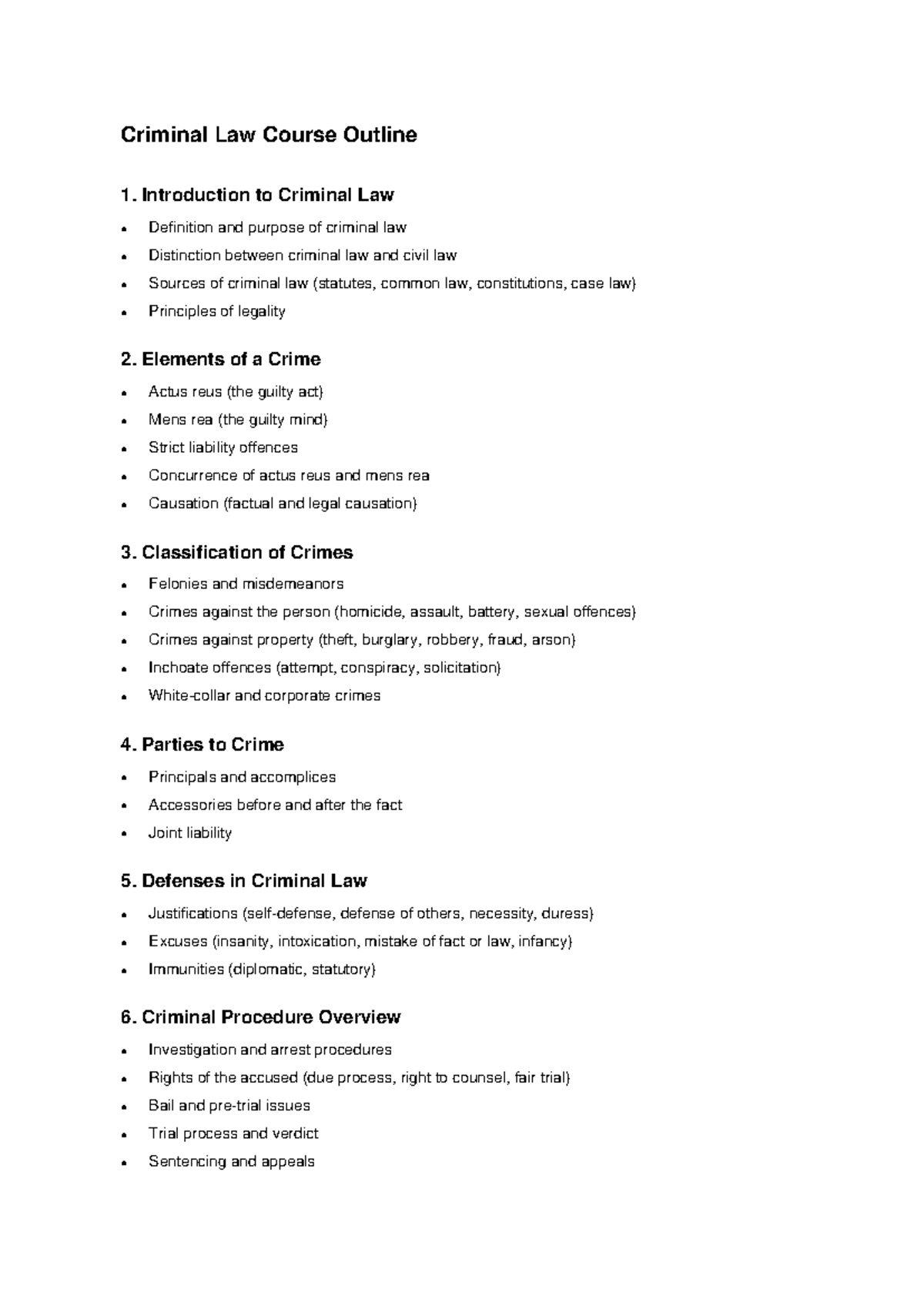Criminal Law Course Outline: Key Concepts & Principles - Studocu