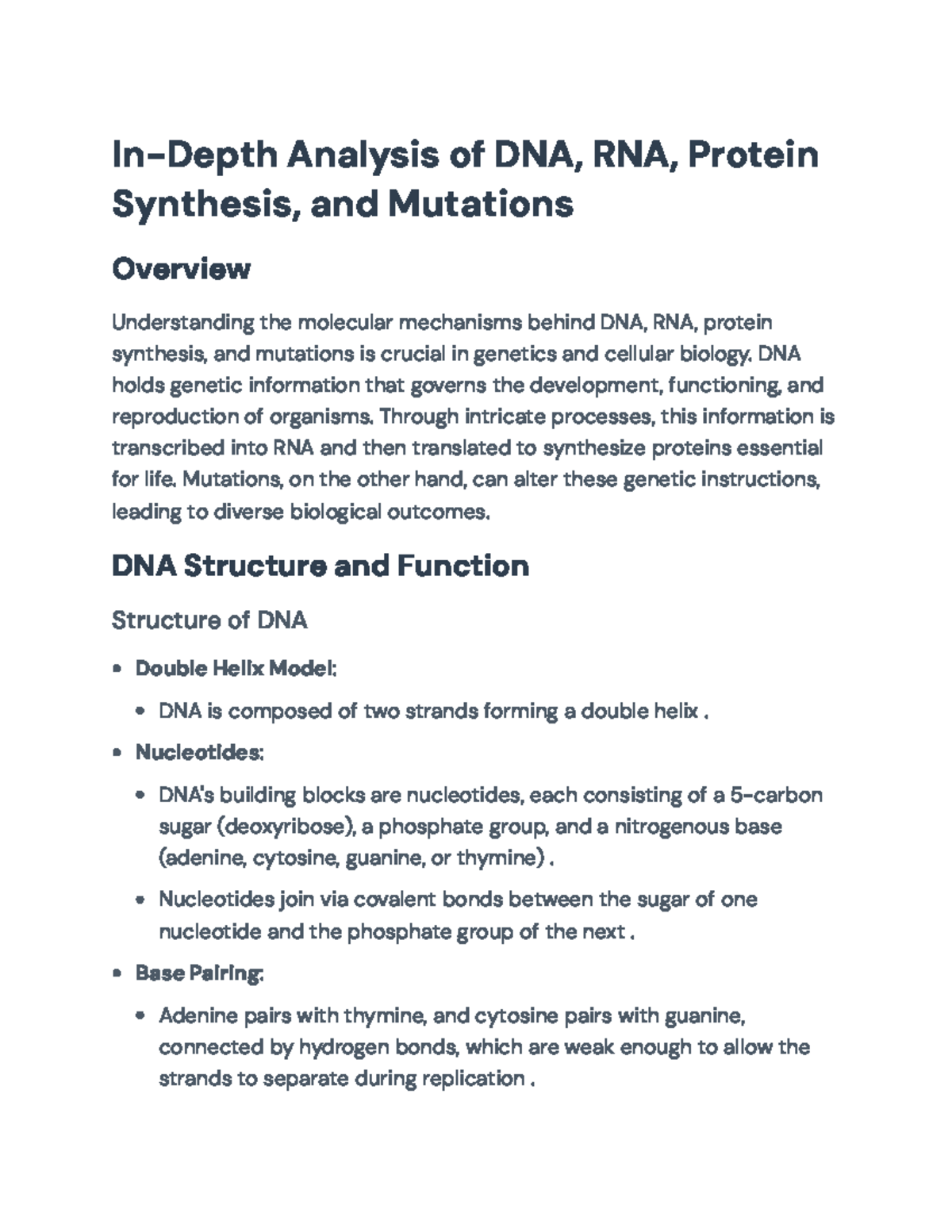 In-Depth Analysis of DNA, RNA, Protein Synthesis, and Mutations - In ...
