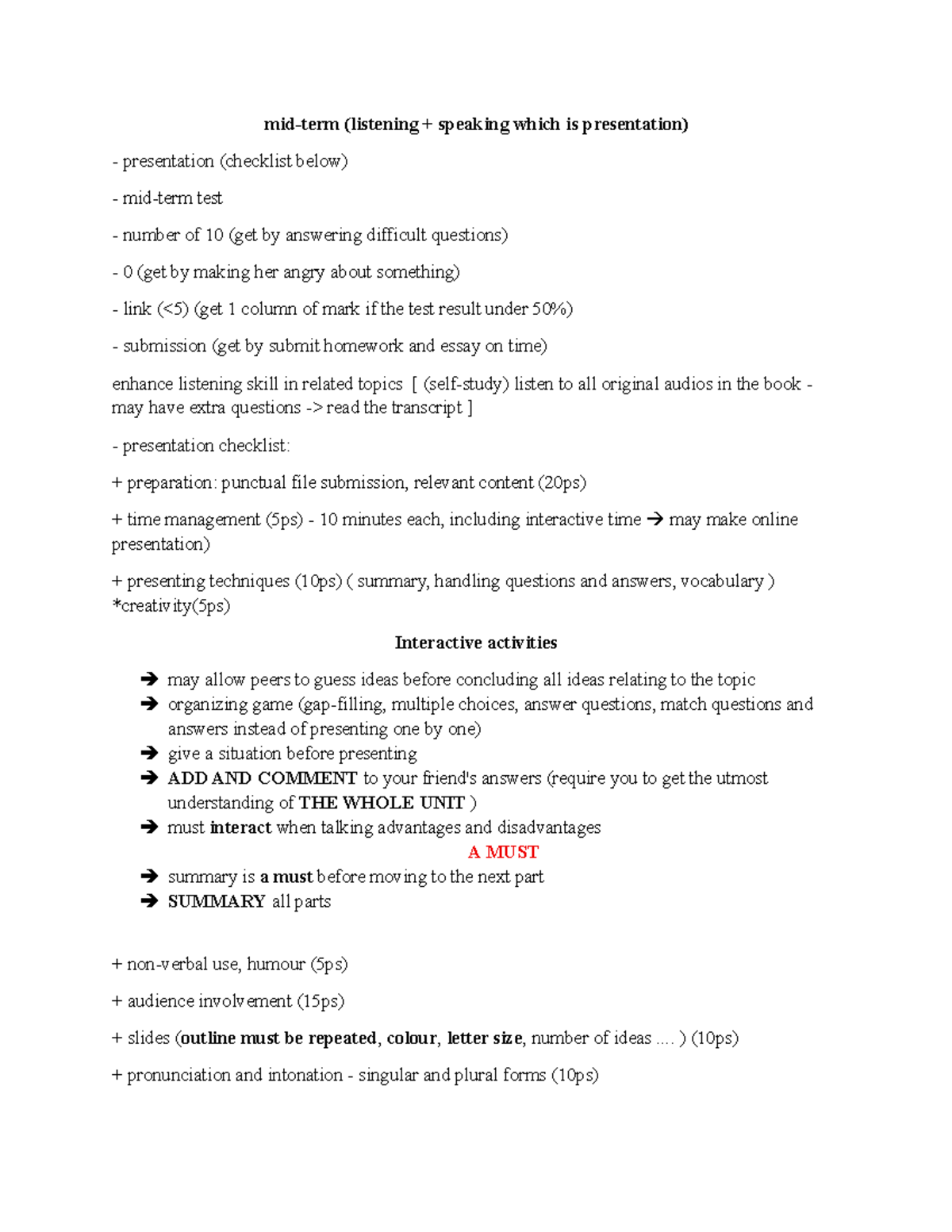 Mid-term & Final Test Structure: Presentation Checklist & Tips - Studocu