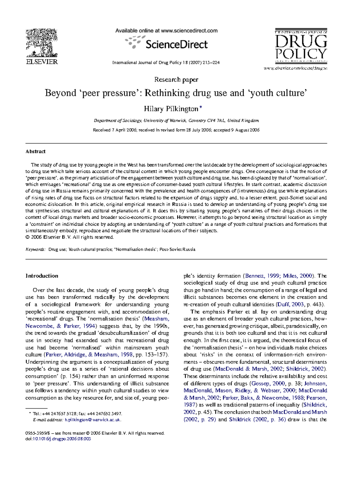 Cultural Contexts of Youth Drug Use in Russia: Insights from Research ...