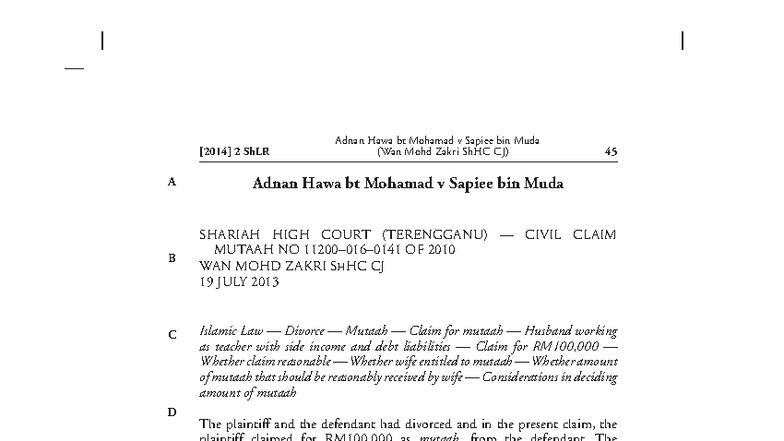 2 ShLR Adnan Hawa bt Mohamad v Sapiee bin Muda: Keputusan Mutaaḥ 2013 ...