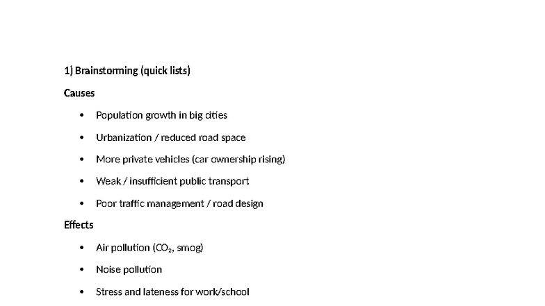 Traffic Jams - Causes and Effects Essay (ENG101) - Studocu