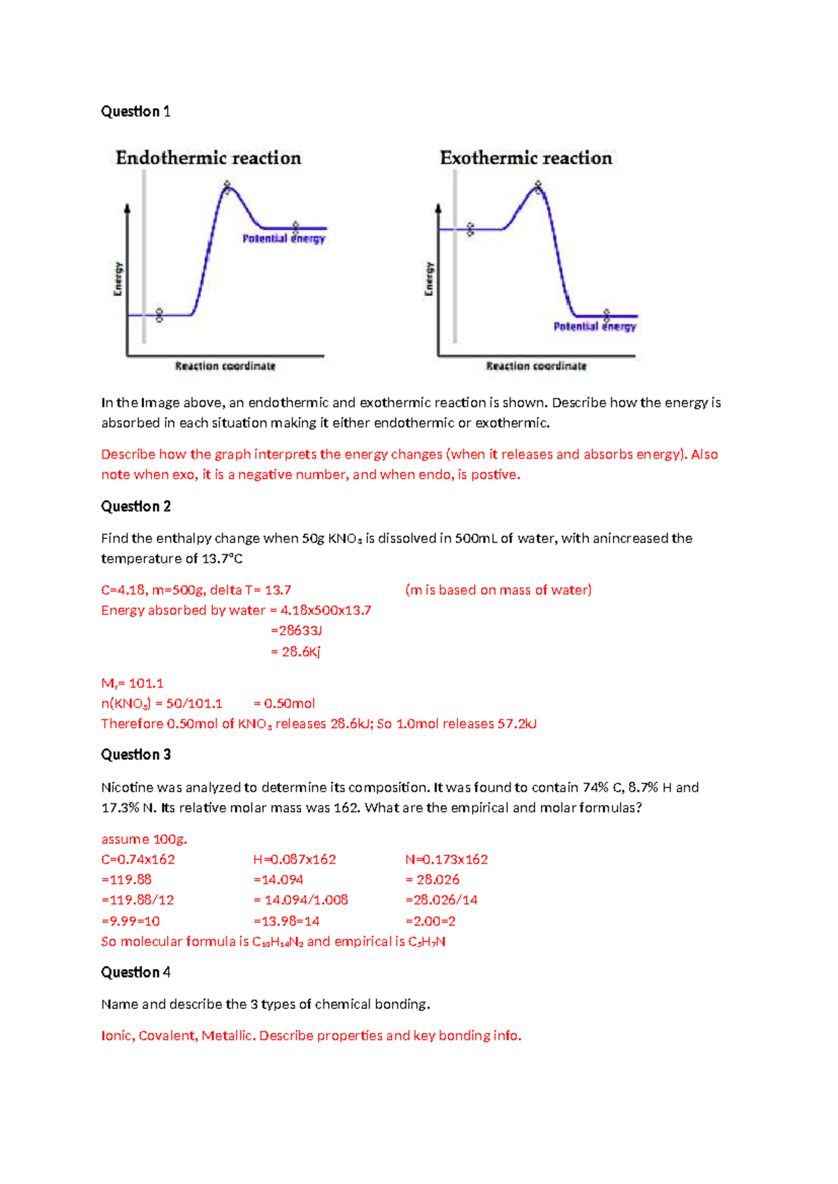 2018 S1 Chemistry Exam Revision Answers: Energy, Reactions & Formulas ...