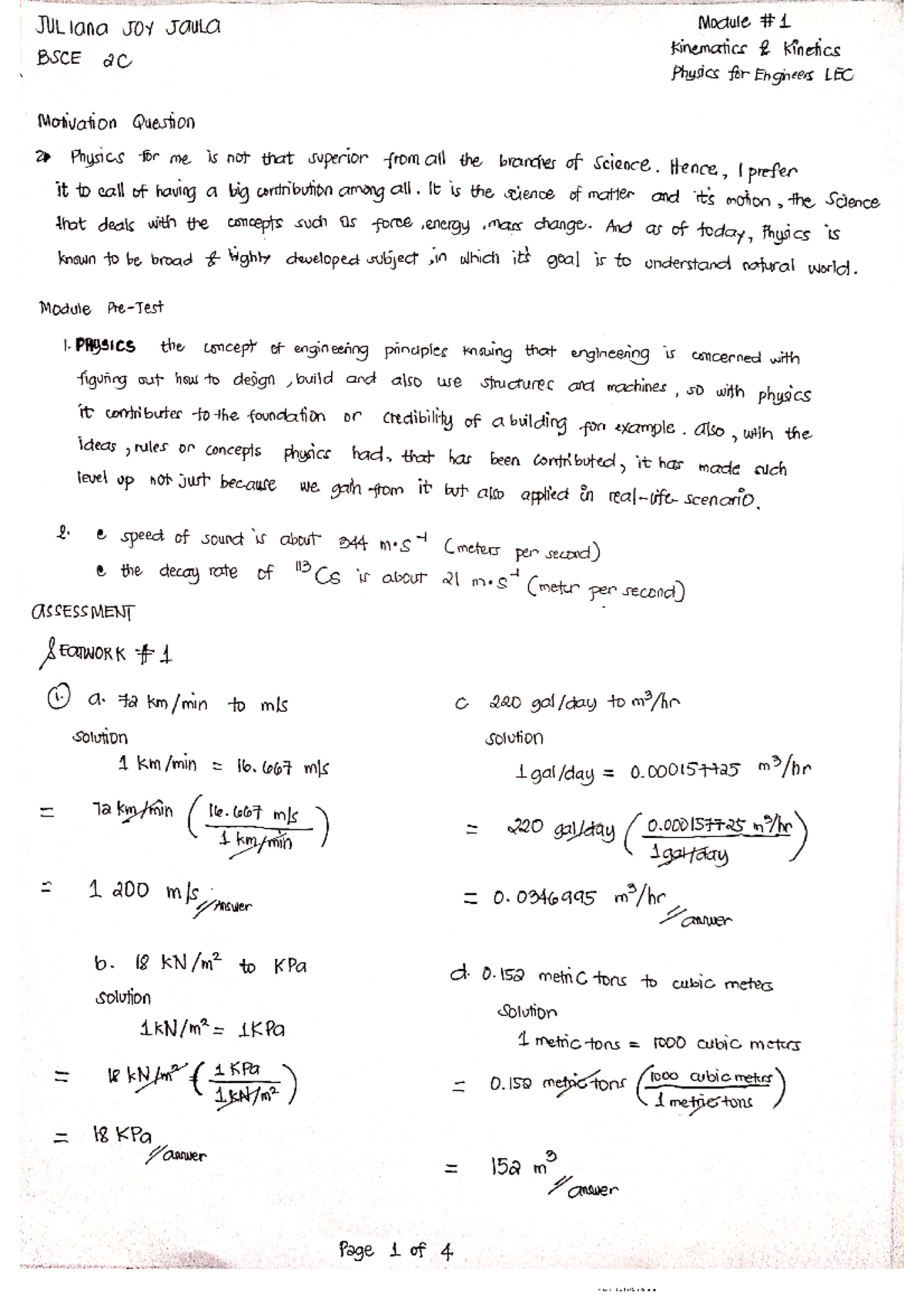 Physics 121 Calculus-Based Lecture Module Notes for Engineers - Studocu