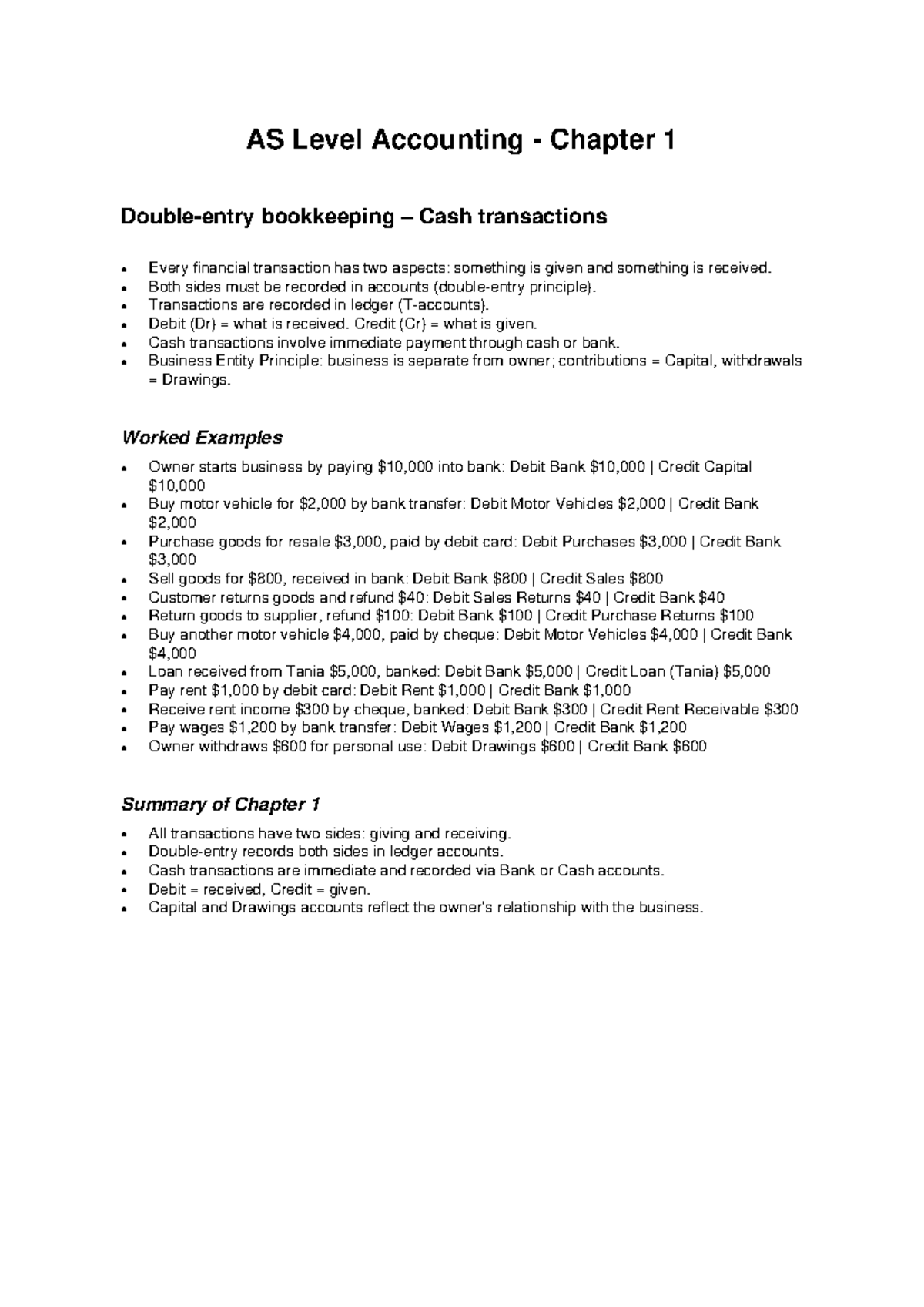 AS Level Accounting Notes: Bookkeeping and Financial Statements - Studocu
